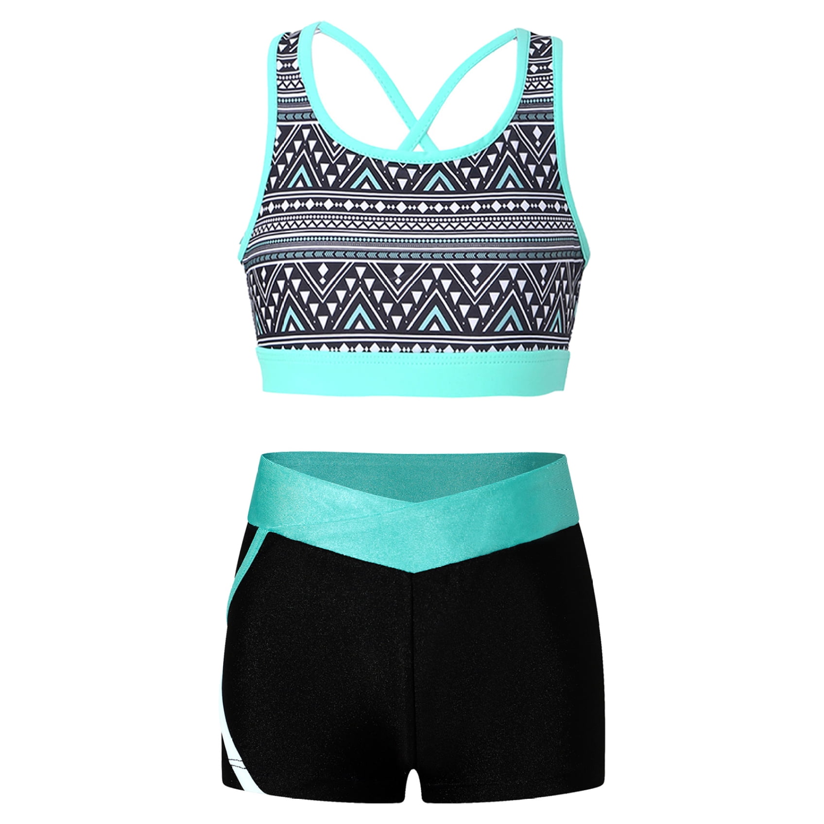 Sinleey Kids Girls Dance Sport Outfits Gymnastics Crop Top with Booty ...