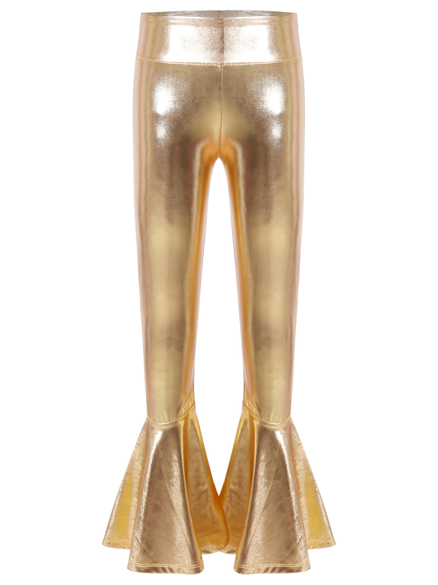 Sinleey Kids Girls Elastic Waist Flare Shiny Leggings Trousers Metallic ...