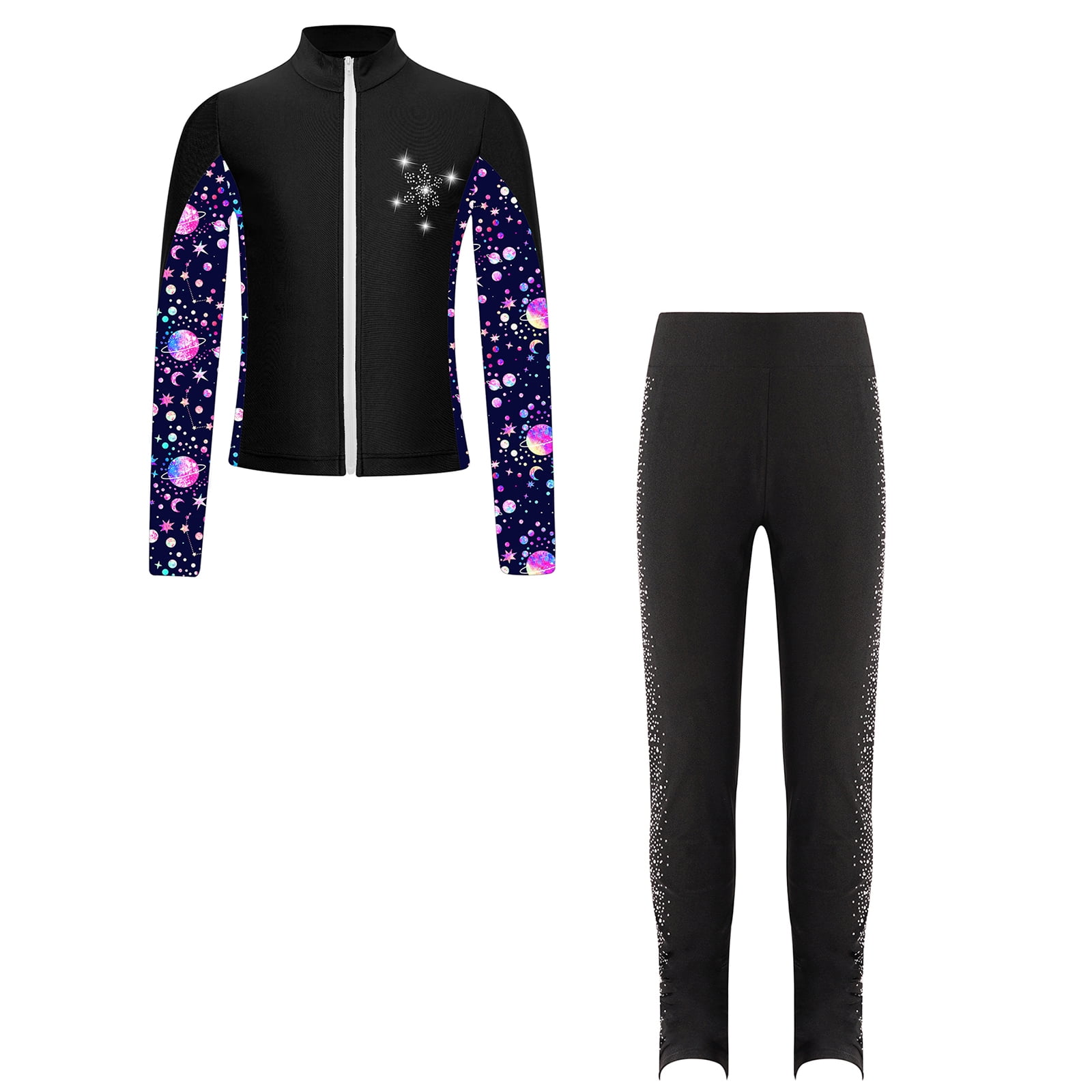Sinleey Kids Girls Ice Skating Outfits Long Sleeve Zipper Skating ...