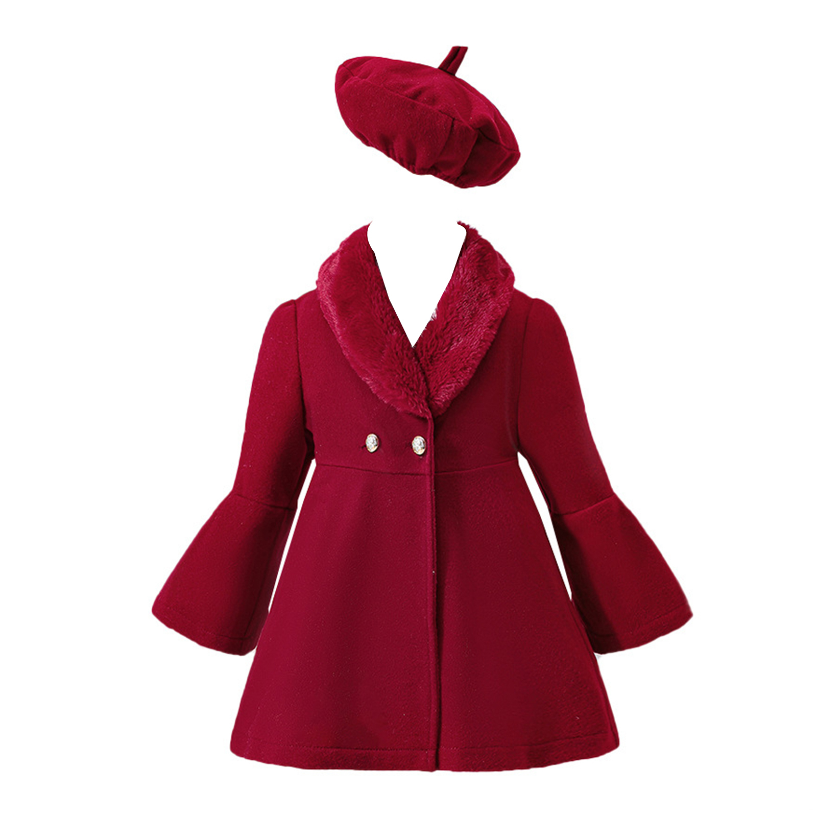 Sinleey Kids Girls Long Flare Sleeve Wool Blend Pea Coat Winter Trench ...
