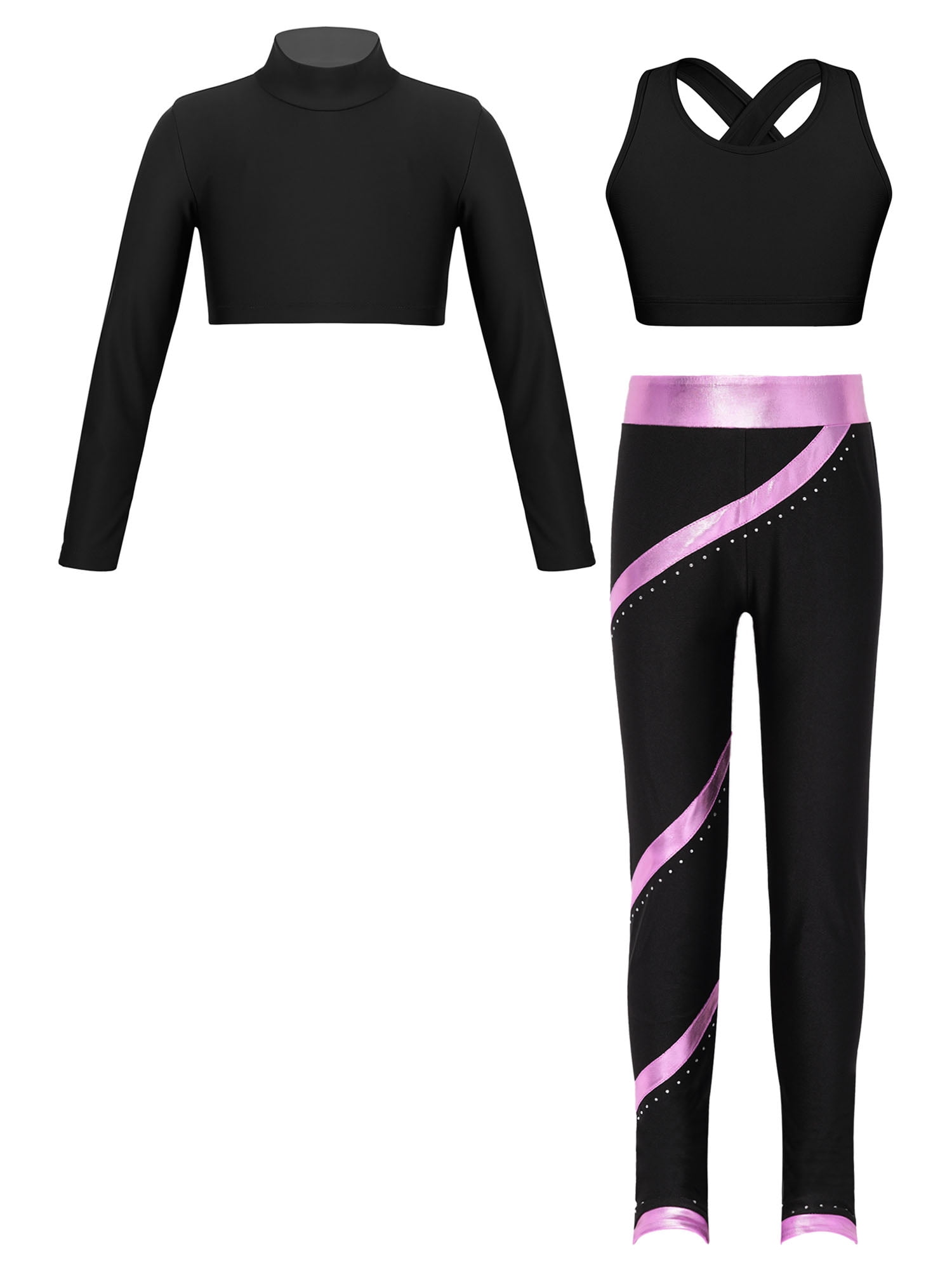 Sinleey Kids Girls Long Sleeve Crop Tank Tops Sport Bra and Dance Pants ...