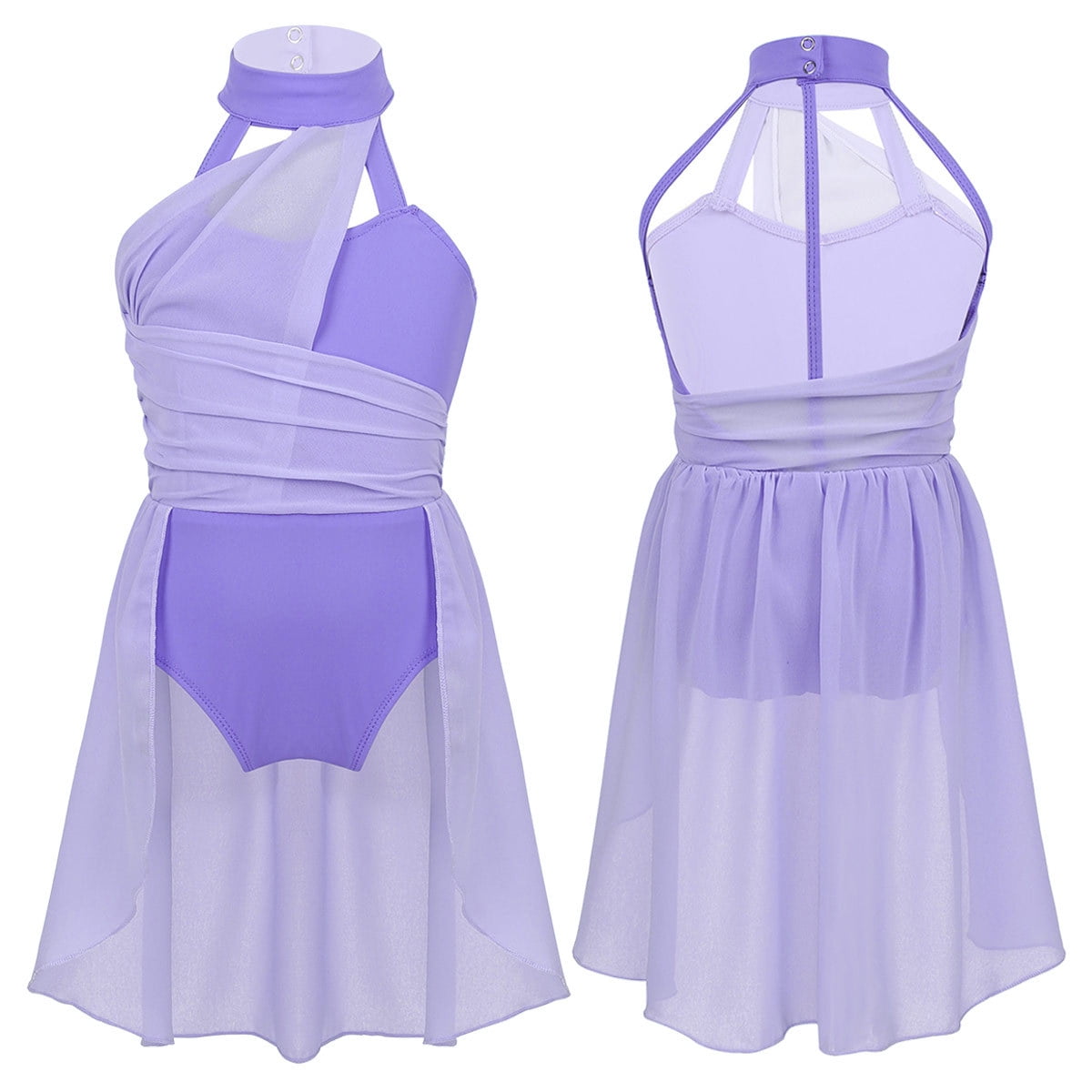 Sinleey Kids Girls Lyrical Dance Dress Leotard Halter Neck High Low ...
