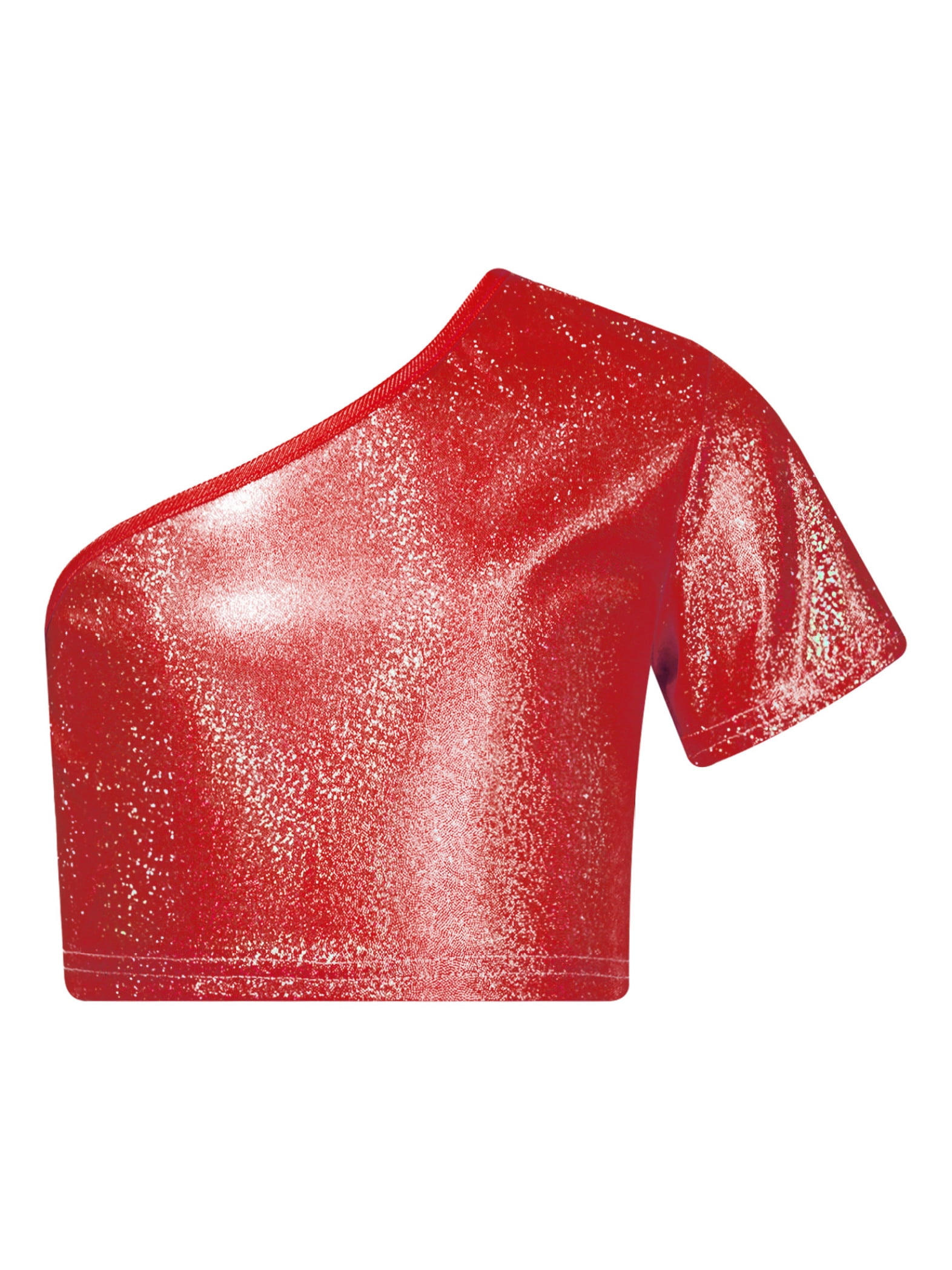 Sinleey Kids Girls One Shoulder Short Sleeve Dance Crop Top Shiny ...