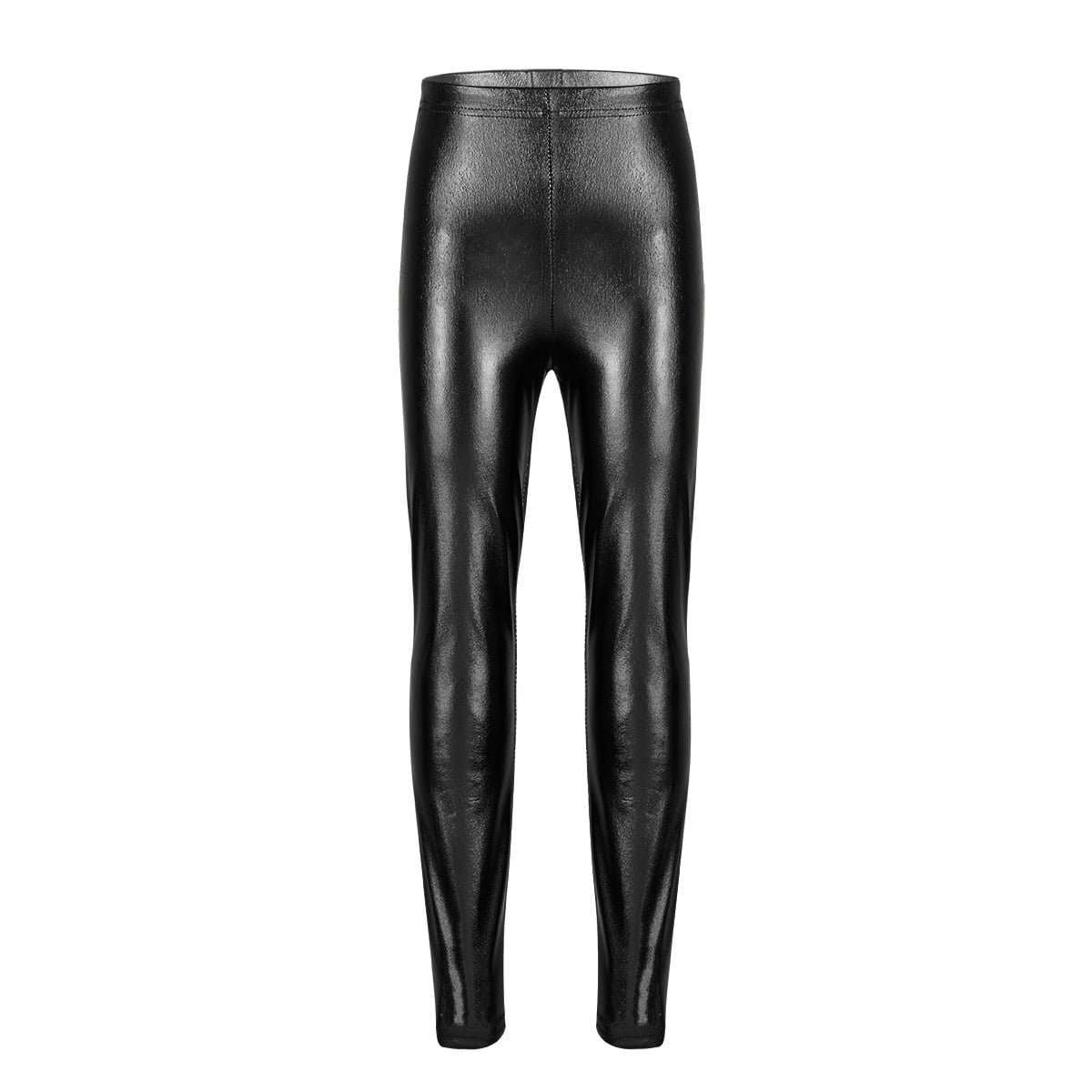 Sinleey Kids Girls Shiny Metallic Dance Leggings Full Length High Waist ...