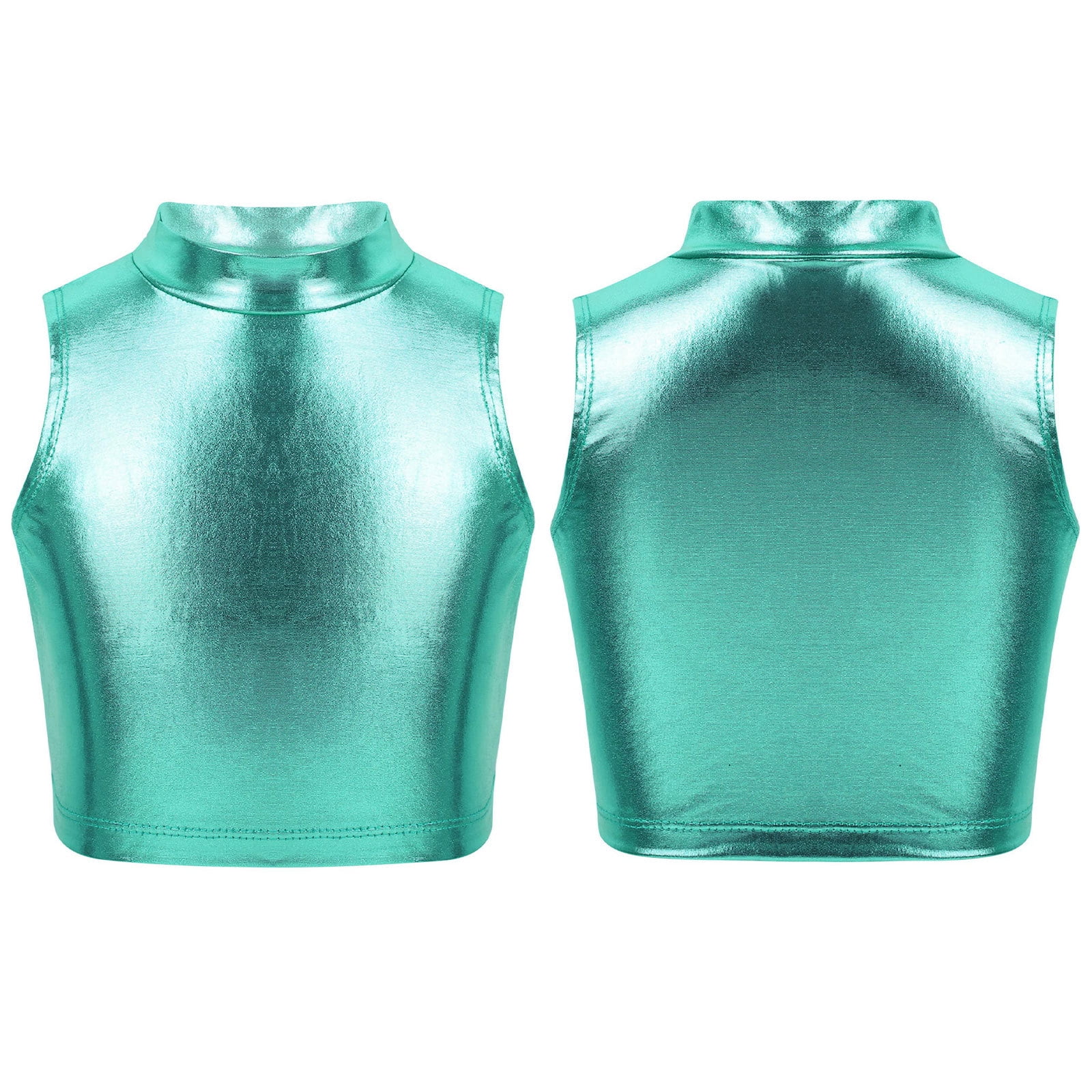 Sinleey Kids Girls Shiny Metallic Turtleneck Tank Top Ballet Dance ...