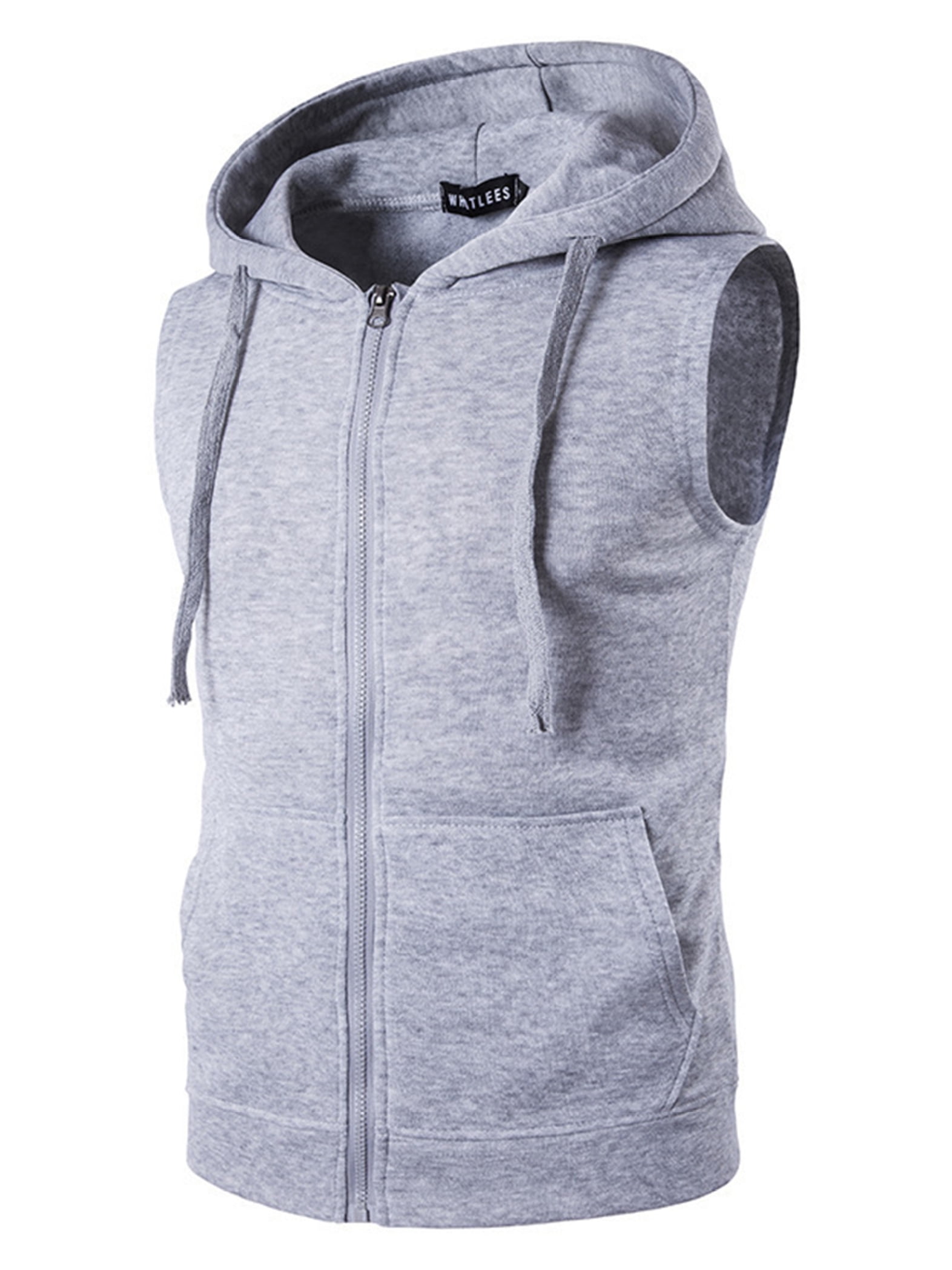 Sinleey Men Workout Hooded Tank Tops Sleeveless Gym Zip-up Hoodies with ...