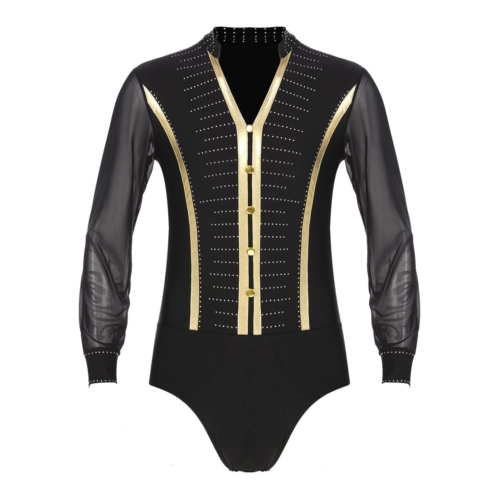 Sinleey Men's Mesh Shiny Metallic Dance Shirt Bodysuit Sheer Latin ...