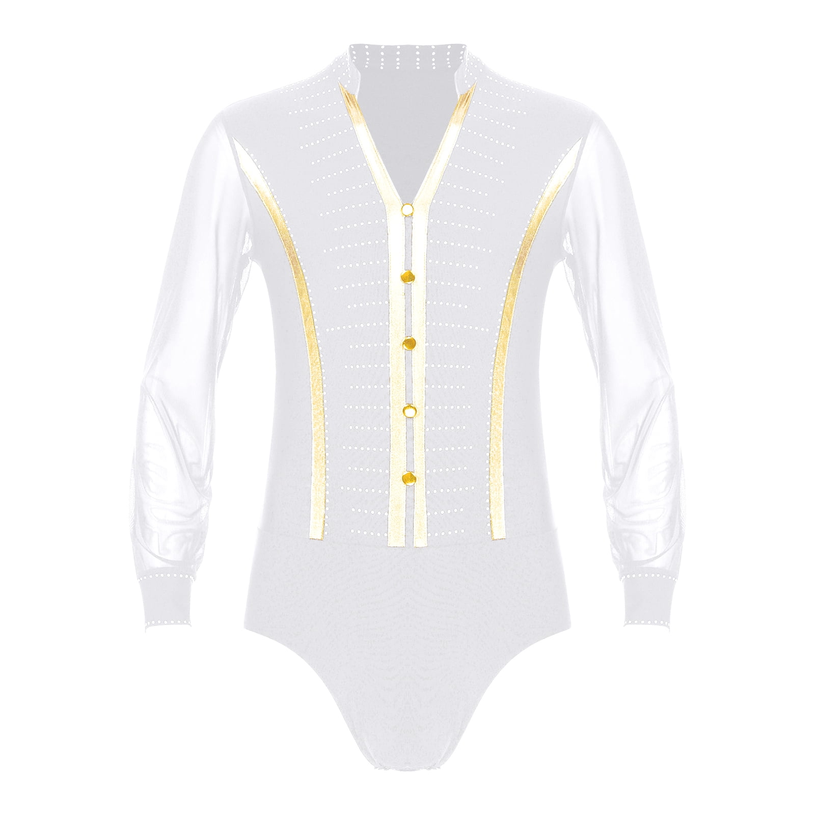 Sinleey Men's Mesh Shiny Metallic Dance Shirt Bodysuit Sheer Latin ...