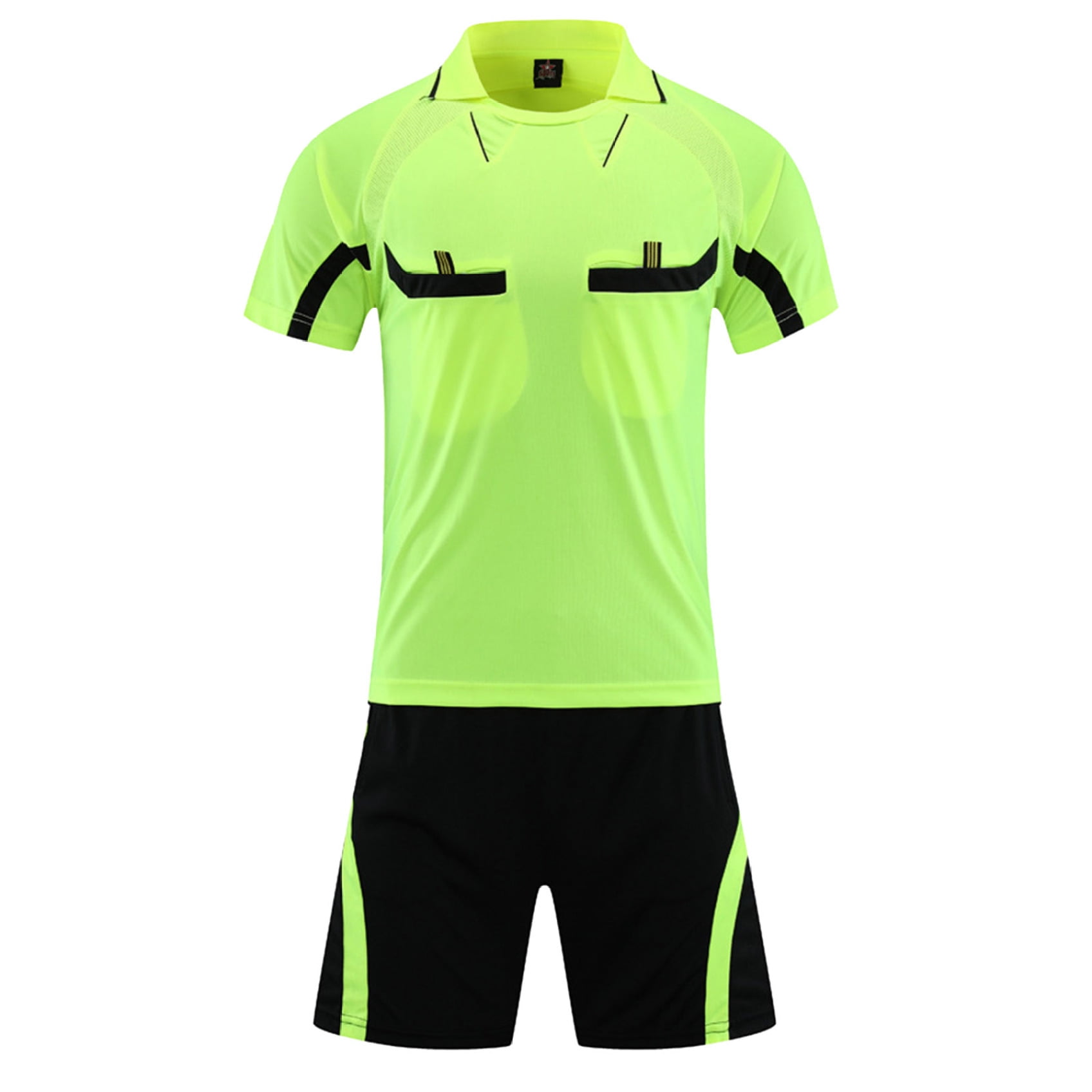 Sinleey Men's Soccer Referee Jersey Outfits Short Sleeve Pro Referee Shirts with Shorts Set ...