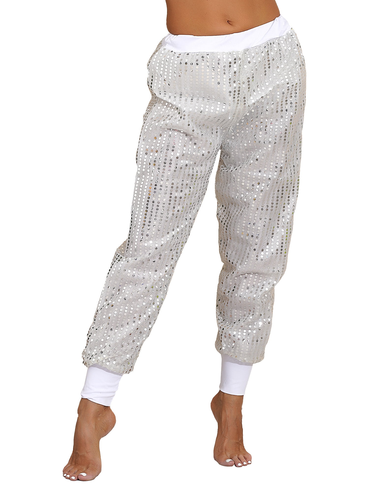 Sinleey Women's Shiny Sequins Harem Hip Hop Street Dance Pants Baggy ...