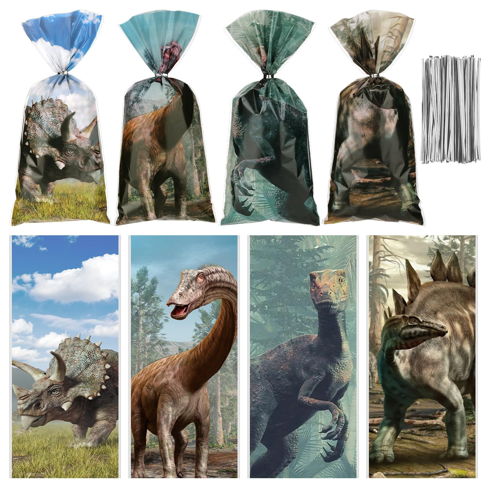 Sinload 100 Pcs Dinosaur OIF8 Party Favor Bags Dinosaur Cellophane Bags ...