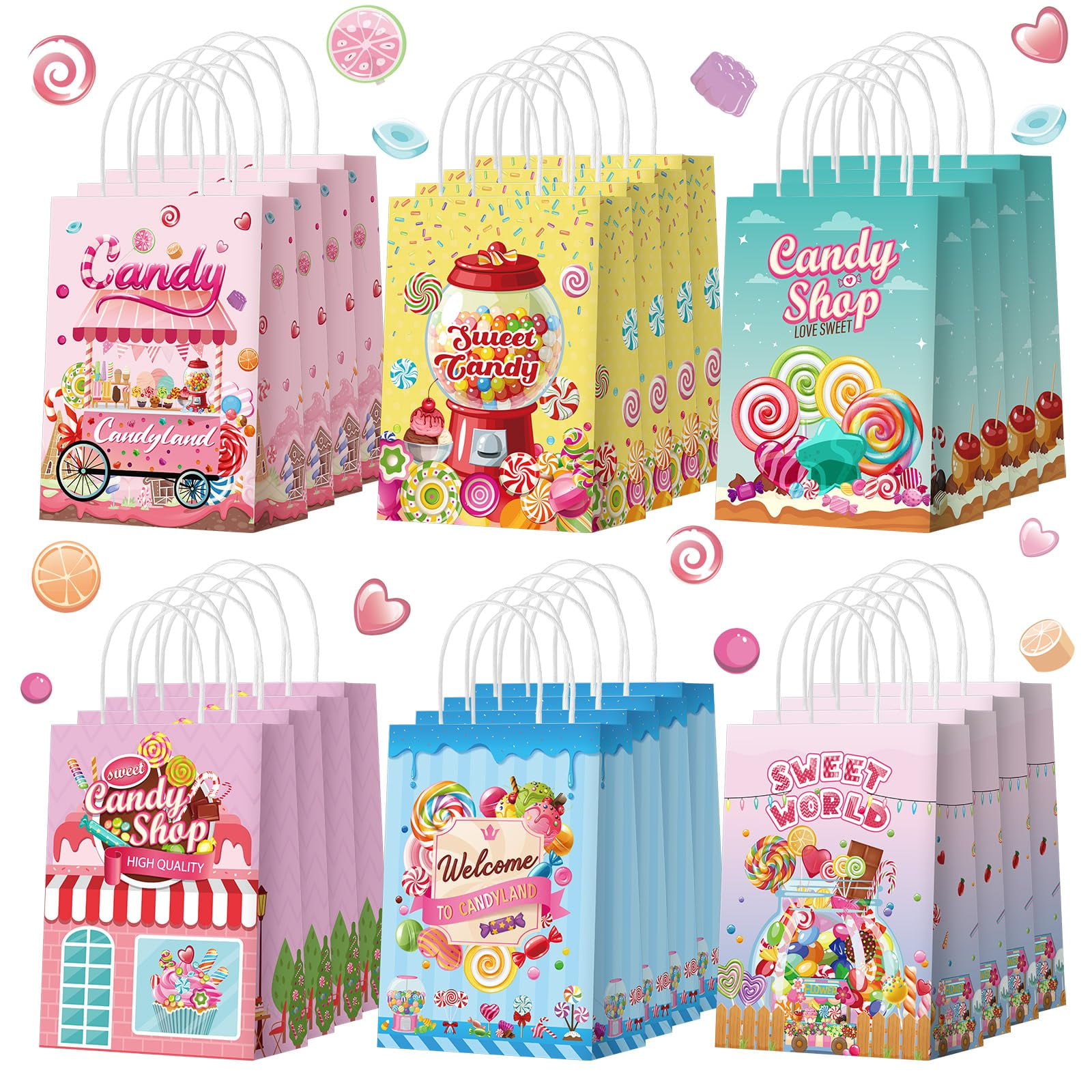Sinload 24 Pcs Candy Sweet Land Goodie Bags with Handles Lollipop Gift ...