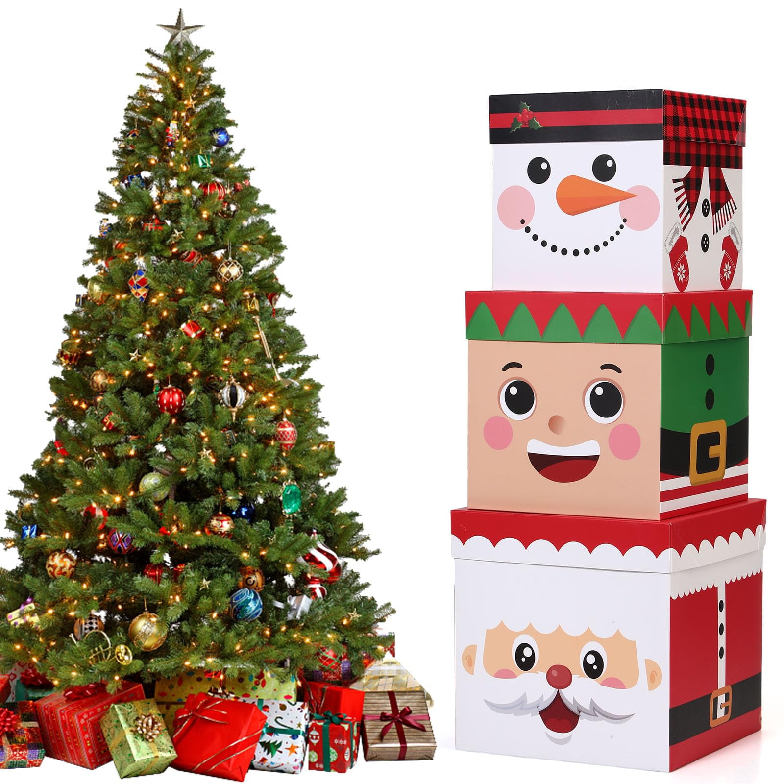 Sinload 3 Pcs Christmas MMF7 Nesting Gift Boxes Santa Snowman Stackable ...