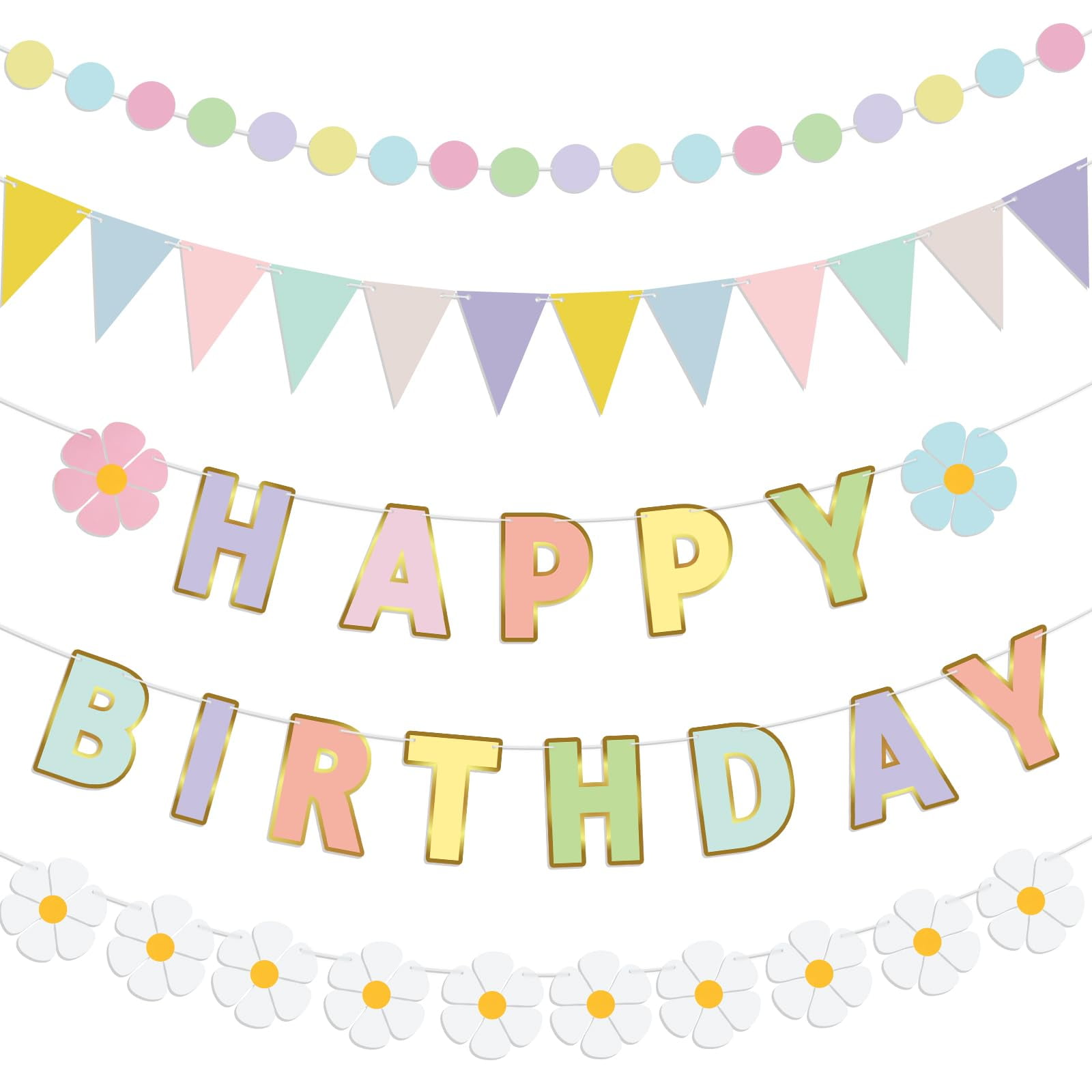 Sinload 5 Pcs Macaron Daisy Birthday BSL1 Party Bunting Colorful ...