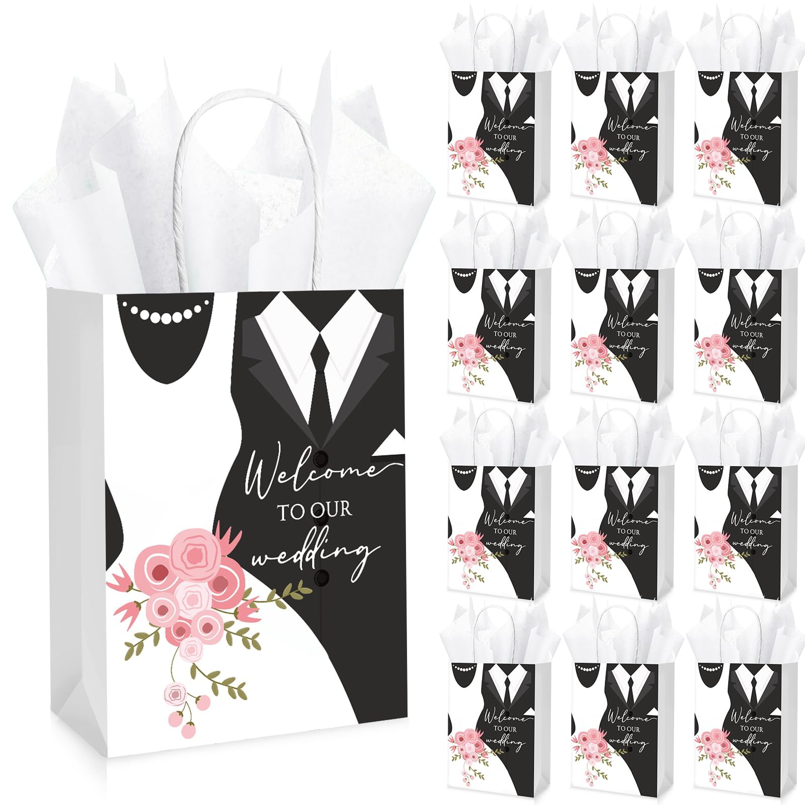 Sinload 50 Sets Wedding YPF5 Welcome Bags with 50 Tissue Paper Mr. and ...