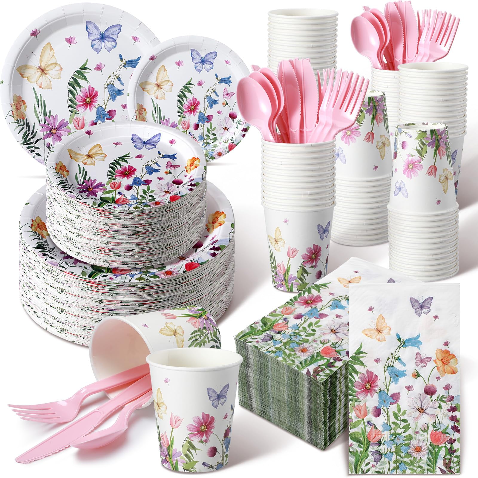 Sinmoe 400 Pcs Spring STF9 Plates and Napkins Set Paper Flower ...
