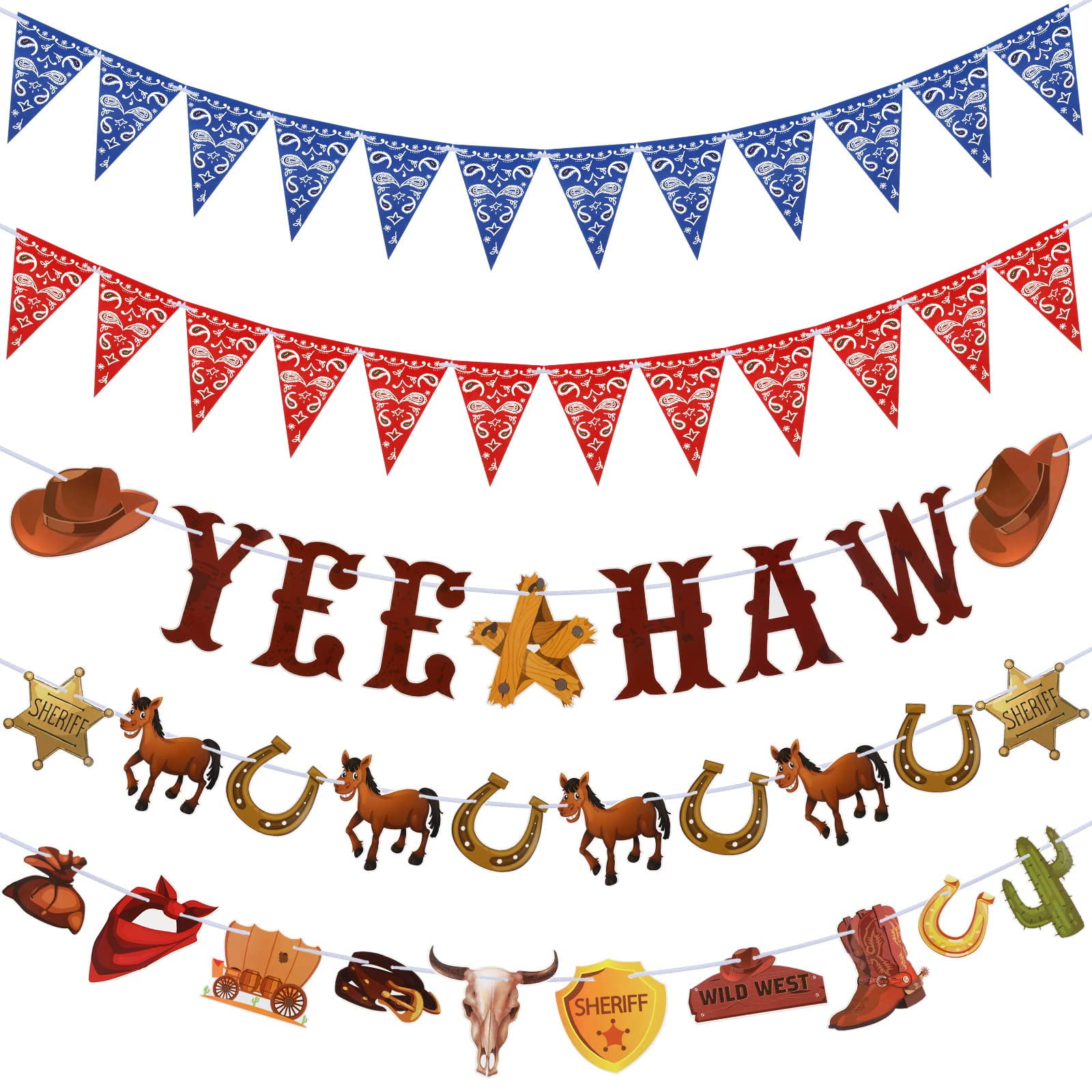 Sinmoe 5 Pcs Western SSF20 Cowboy Party Decorations Bandana Pennant ...