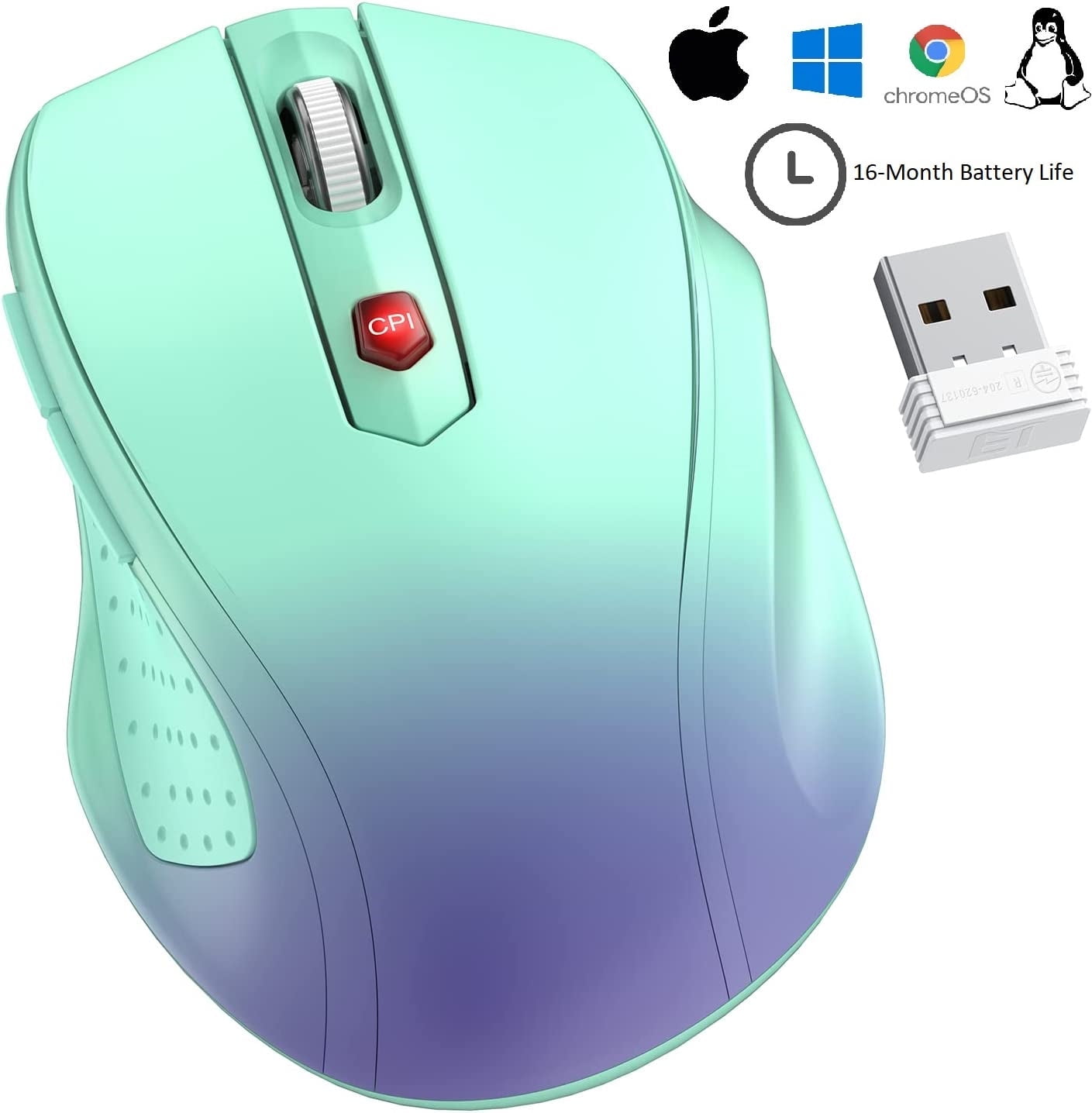 Sinnotrich Wireless Computer Mouse for Laptop, USB Receiver, 2.4G, Ergo ...