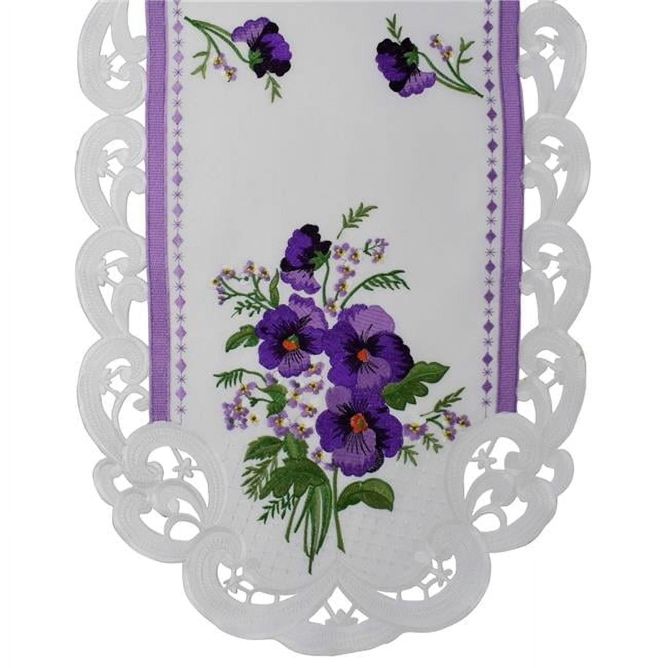 Sinobrite H0010-16x36 16 x 36 in. Purple Pansy on Cream Fabric Table ...