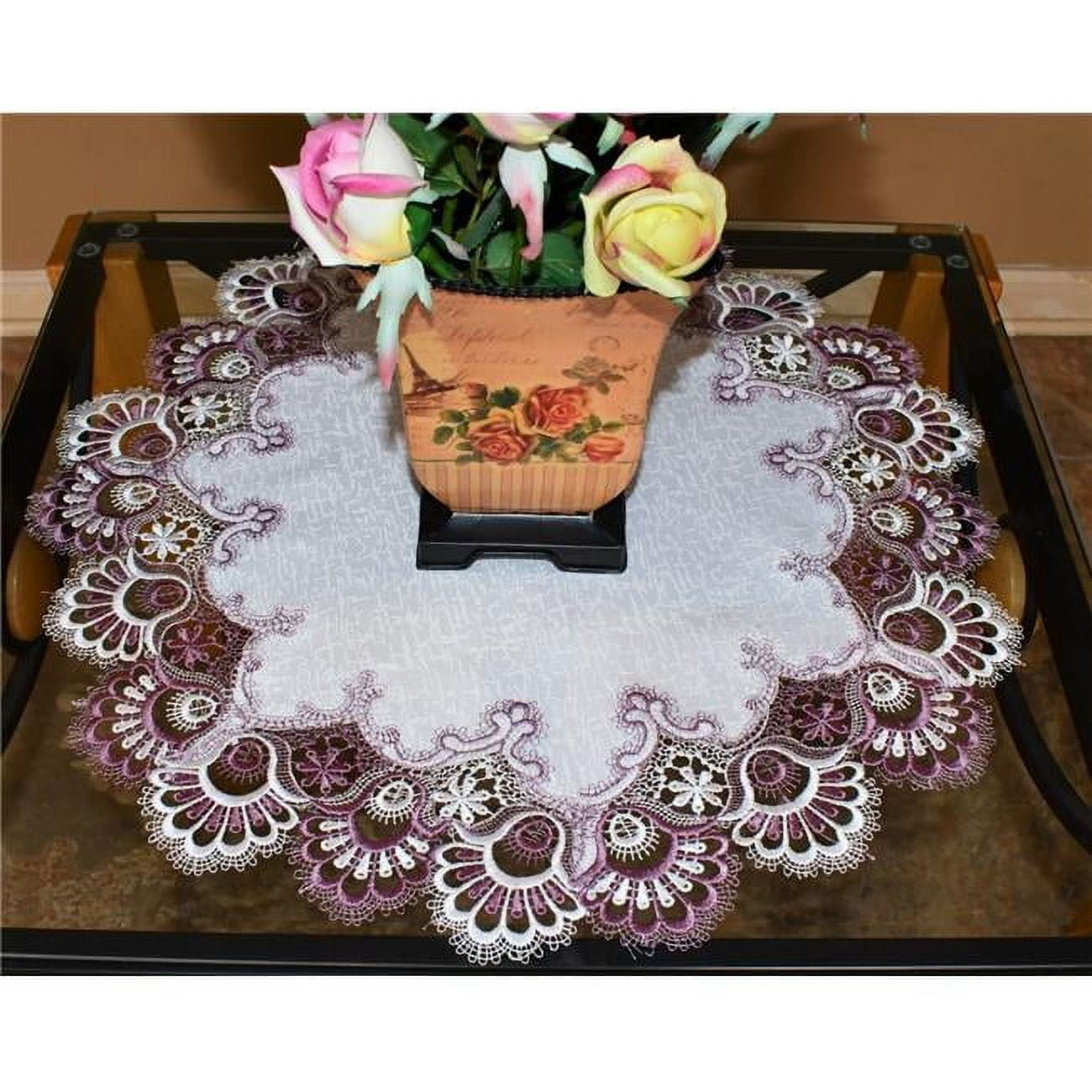 Sinobrite 12 in. Decorative Material Cloth: Purple European Lace with ...