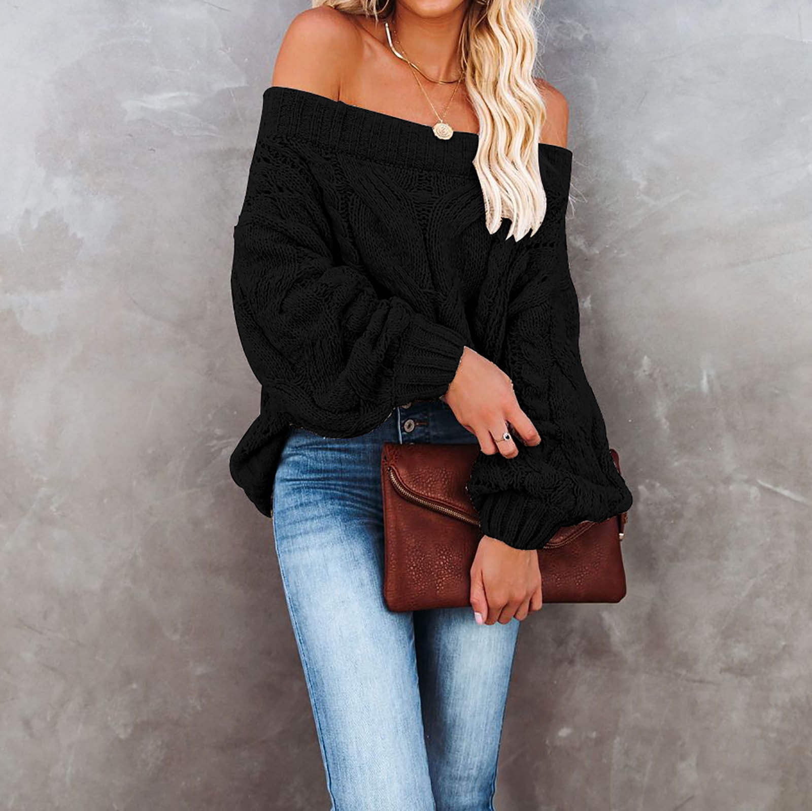 Sinpiling Off Shoulder Sweaters for Women Sexy Long Sleeve Pullover ...