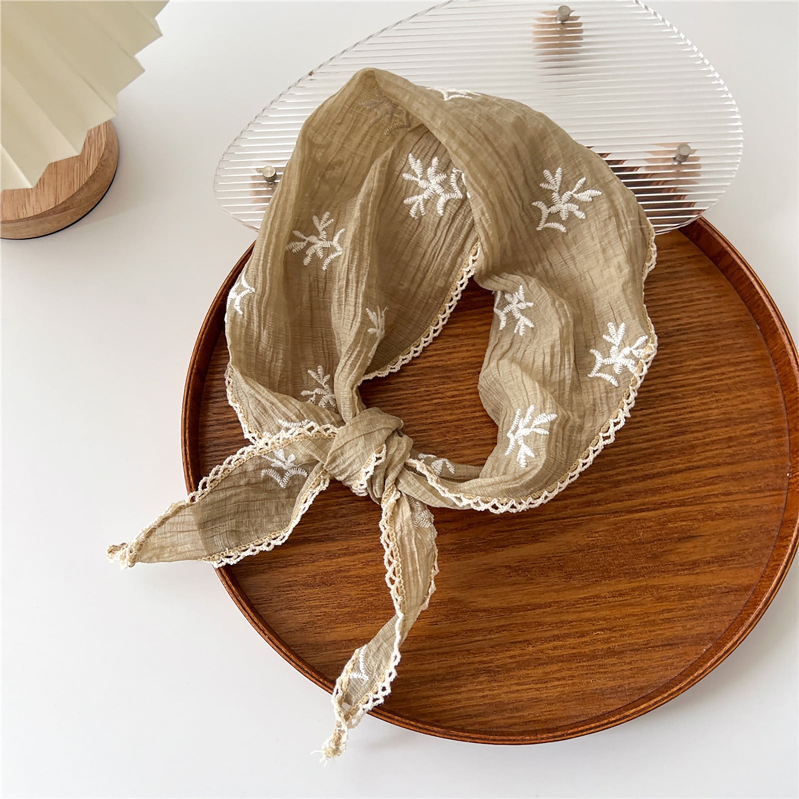 Sinpiling Womens Cotton Linen Head Scarf Trendy Lightweight Lace Splice ...