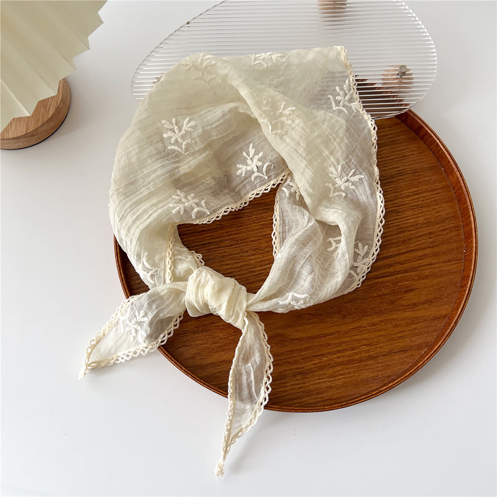 Sinpiling Womens Cotton Linen Head Scarf Trendy Lightweight Lace Splice ...