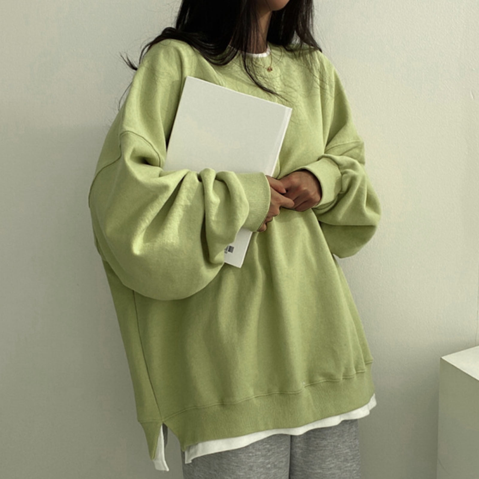 Sinpiling Womens Crewneck Sweatshirts Side Slit Pullover Long Sleeve ...