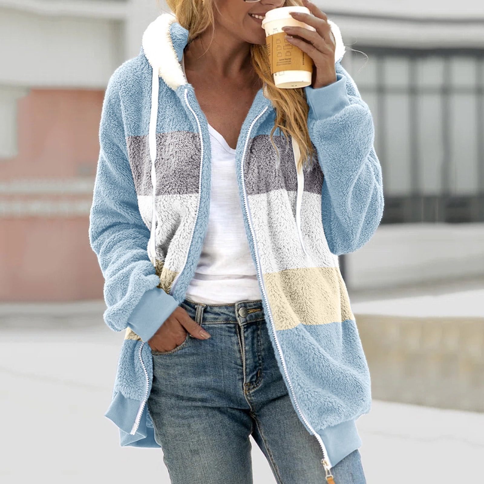 Sinpiling Womens Fleece Coats with Hooded Plus Size S-5X Full Zipper Up ...