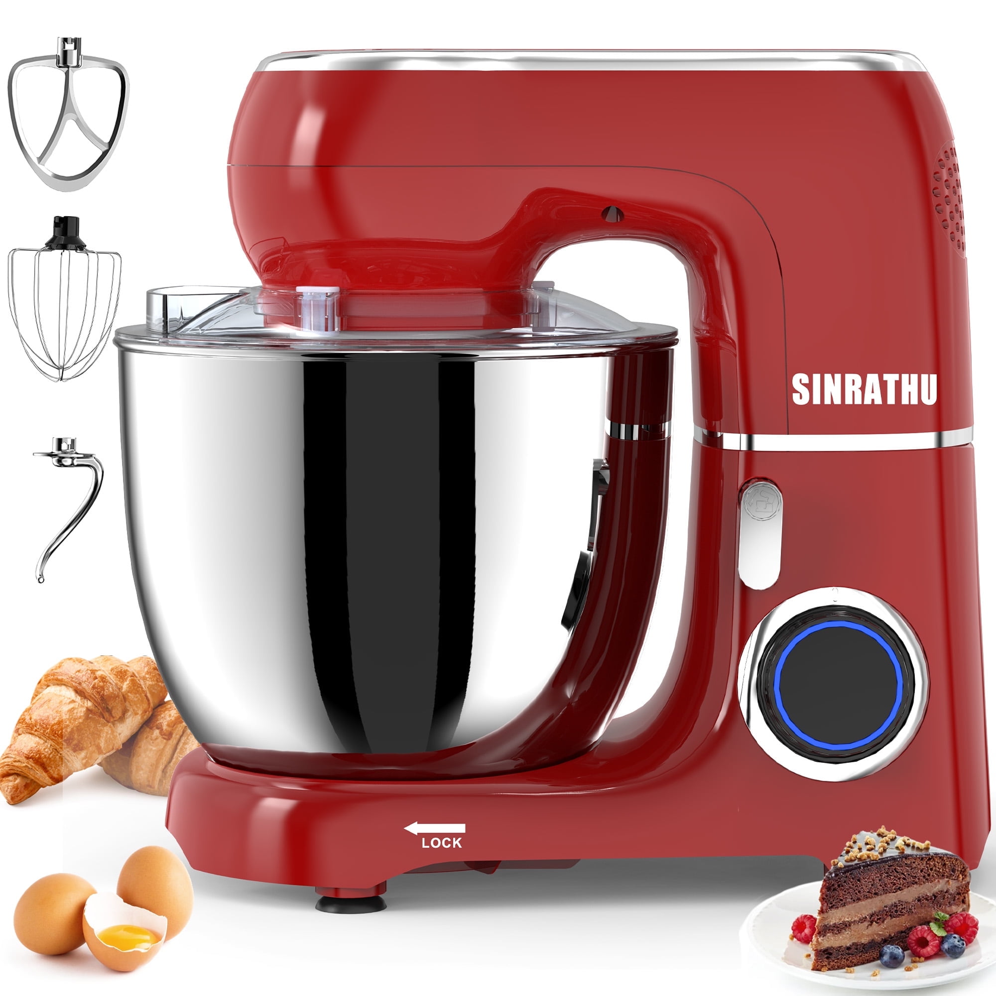 Sinrathu New 6.5QT 10-Speed Tilt-Head Electric Kitchen Stand Mixer with ...