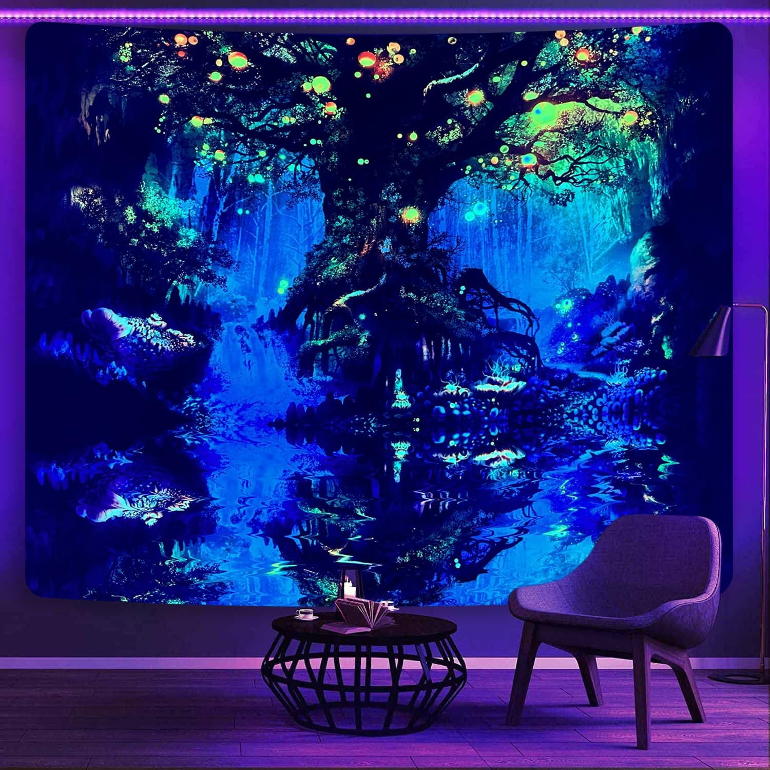 Sinsoledad Blacklight Tapestry Fantasy Fairy Forest River Wall Tapestry ...