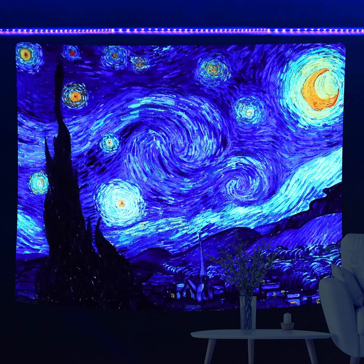 Sinsoledad Large Blacklight Art Tapestry Starry Night Wall Tapestries ...