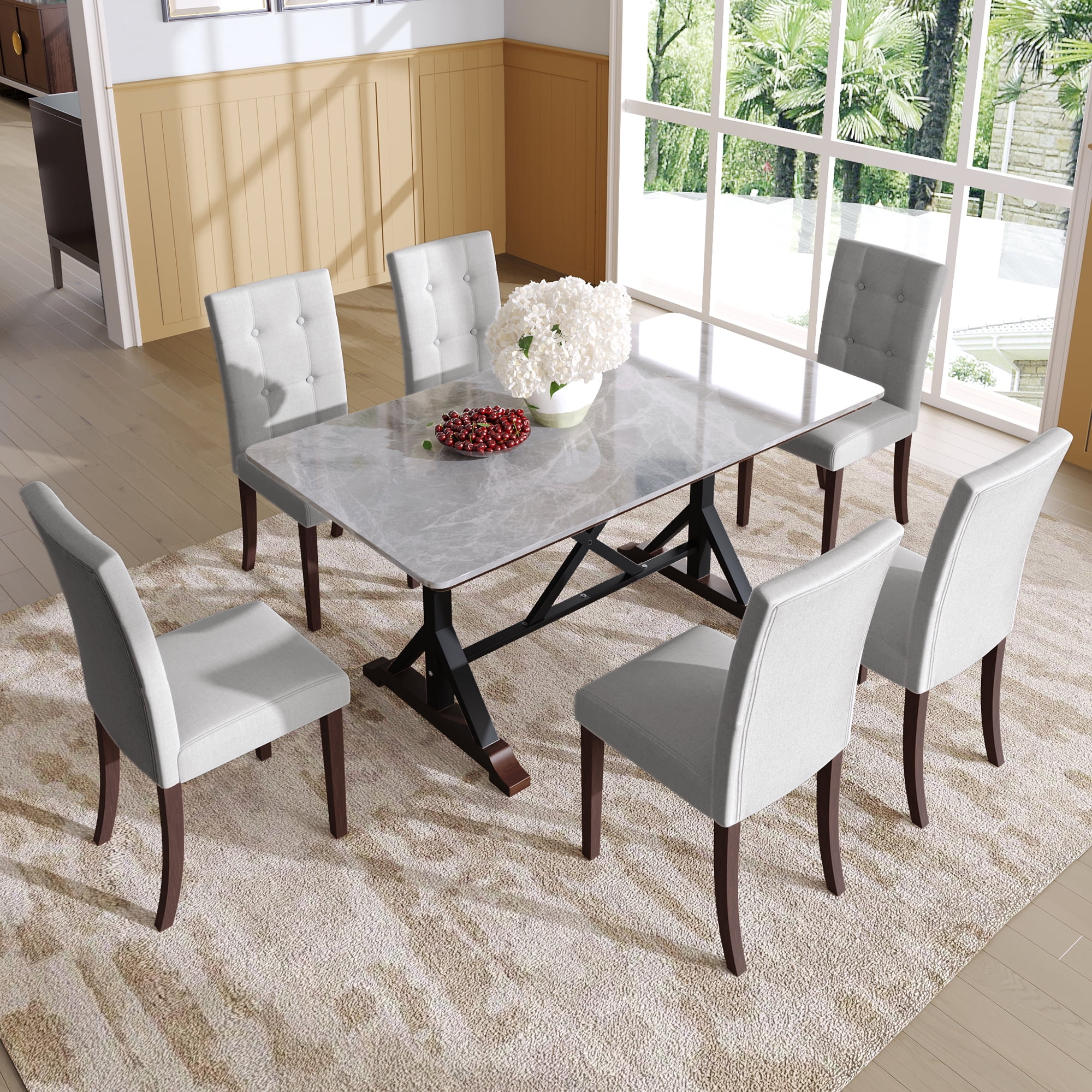 Sintered Stone Dining Table, 63" Modern Gray Rectangular Kitchen Dinner ...