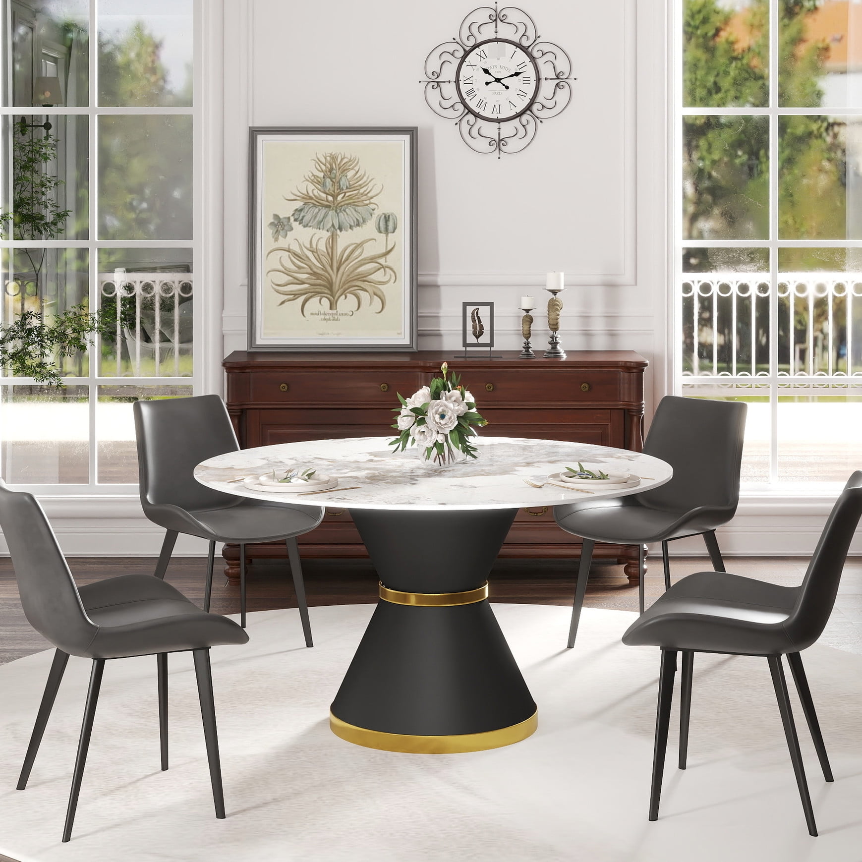 Sintered Stone Material, Metal Filler - 53.15" Round Dining Table for ...