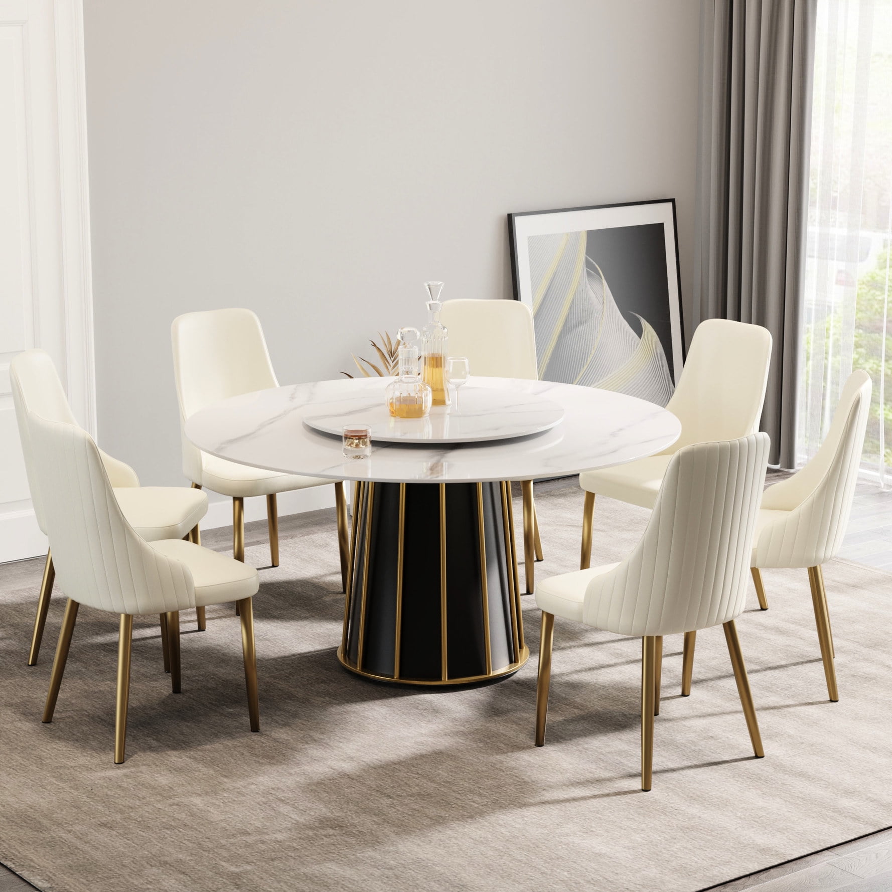 Sintered Stone Panel, Rotatable Disk - 59.05" Round Dining Table for 8 ...