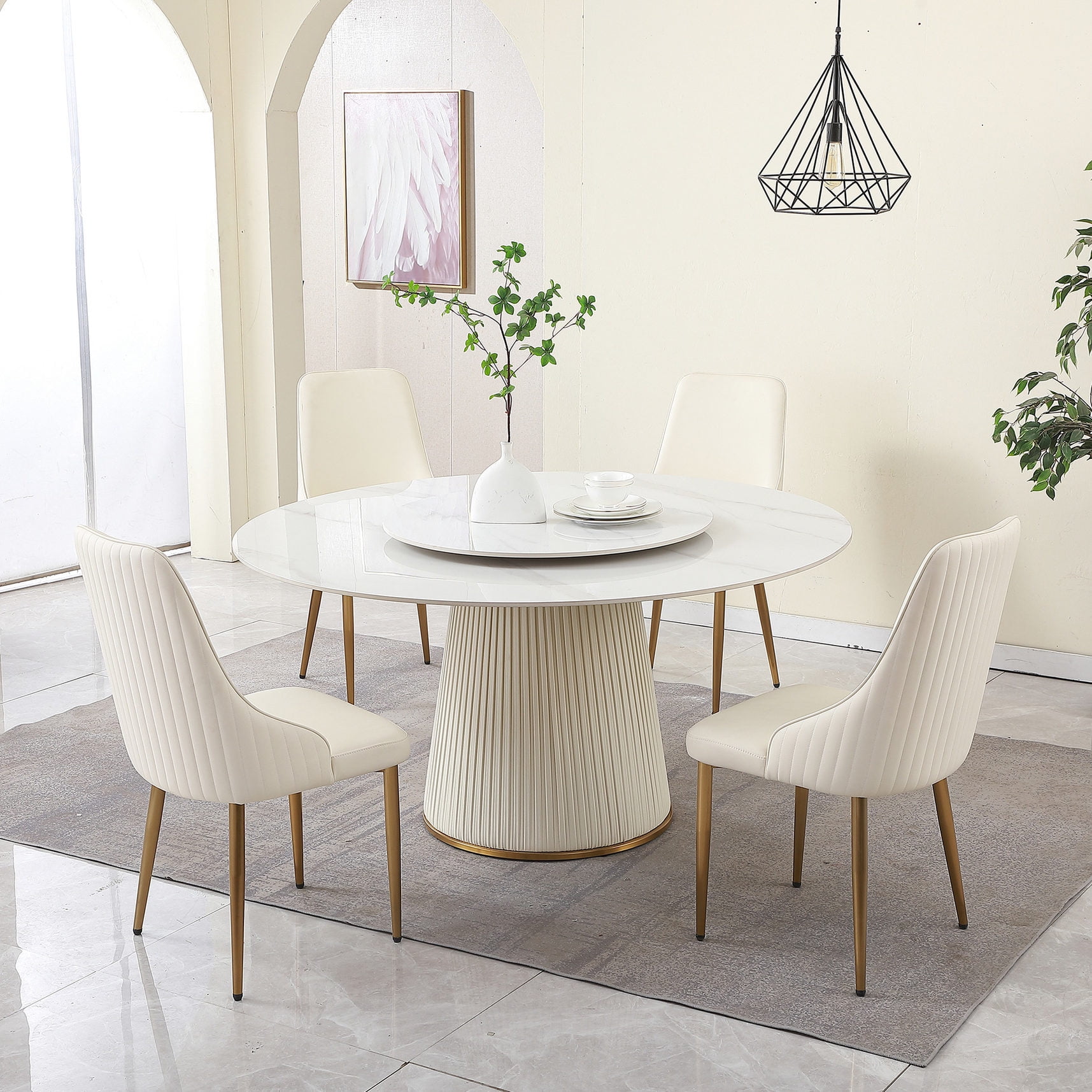 Sintered Stone Round Dining Set with Petal-shaped Chairs / Wear ...