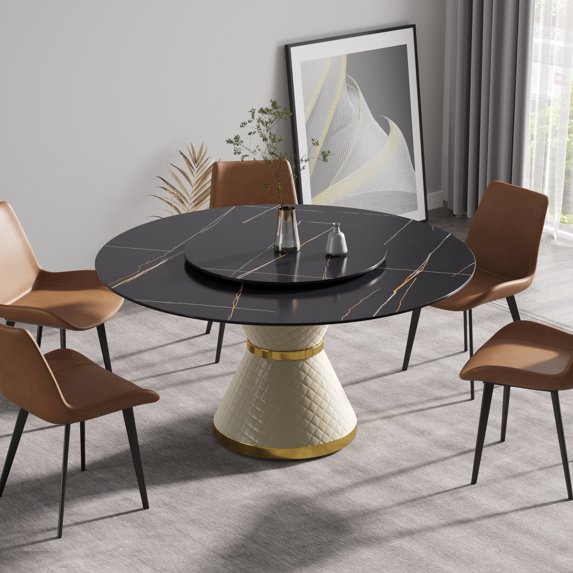 Sintered Stone Round Dining Table | Can Hold 6 People with a Rotatable ...