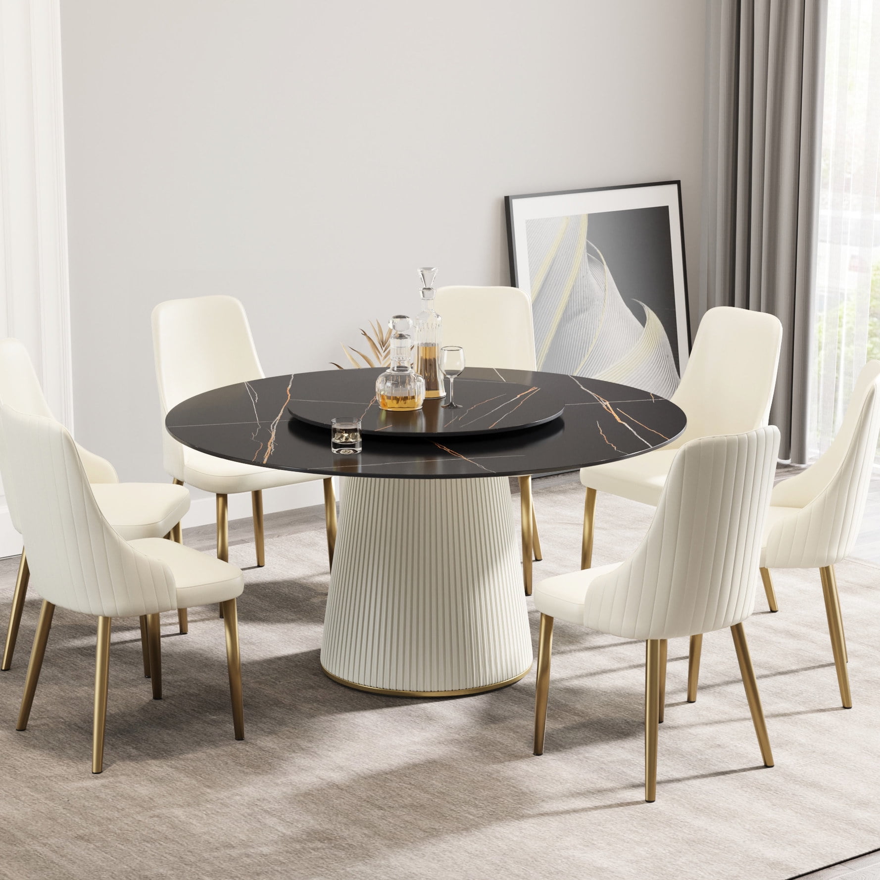 Sintered Stone Round Table / 29.53" High, 59.05" Wide, PU & Plywood Base / Suitable for Daily ...