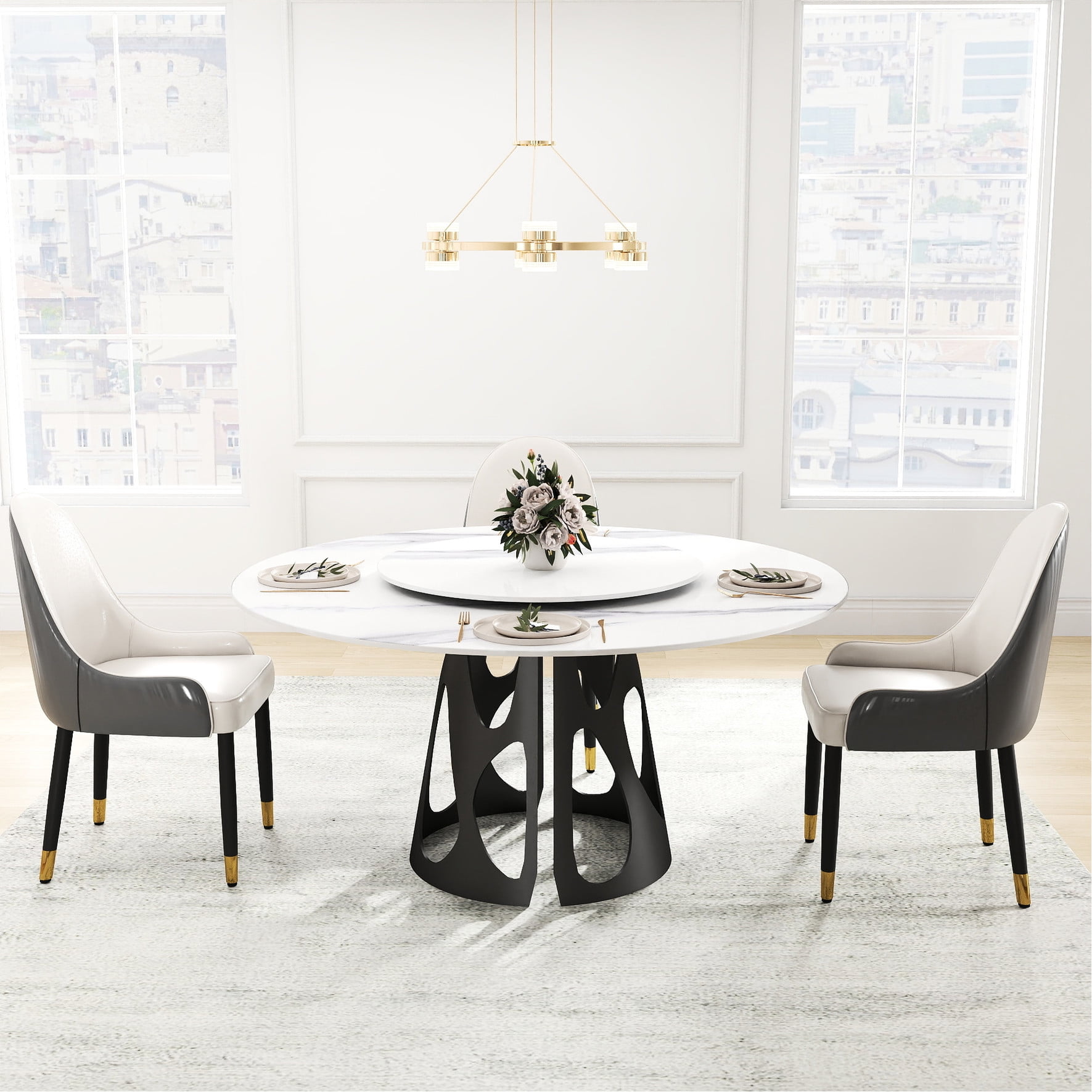 Sintered Stone Round Table with Rotating Disk+Central European Style ...