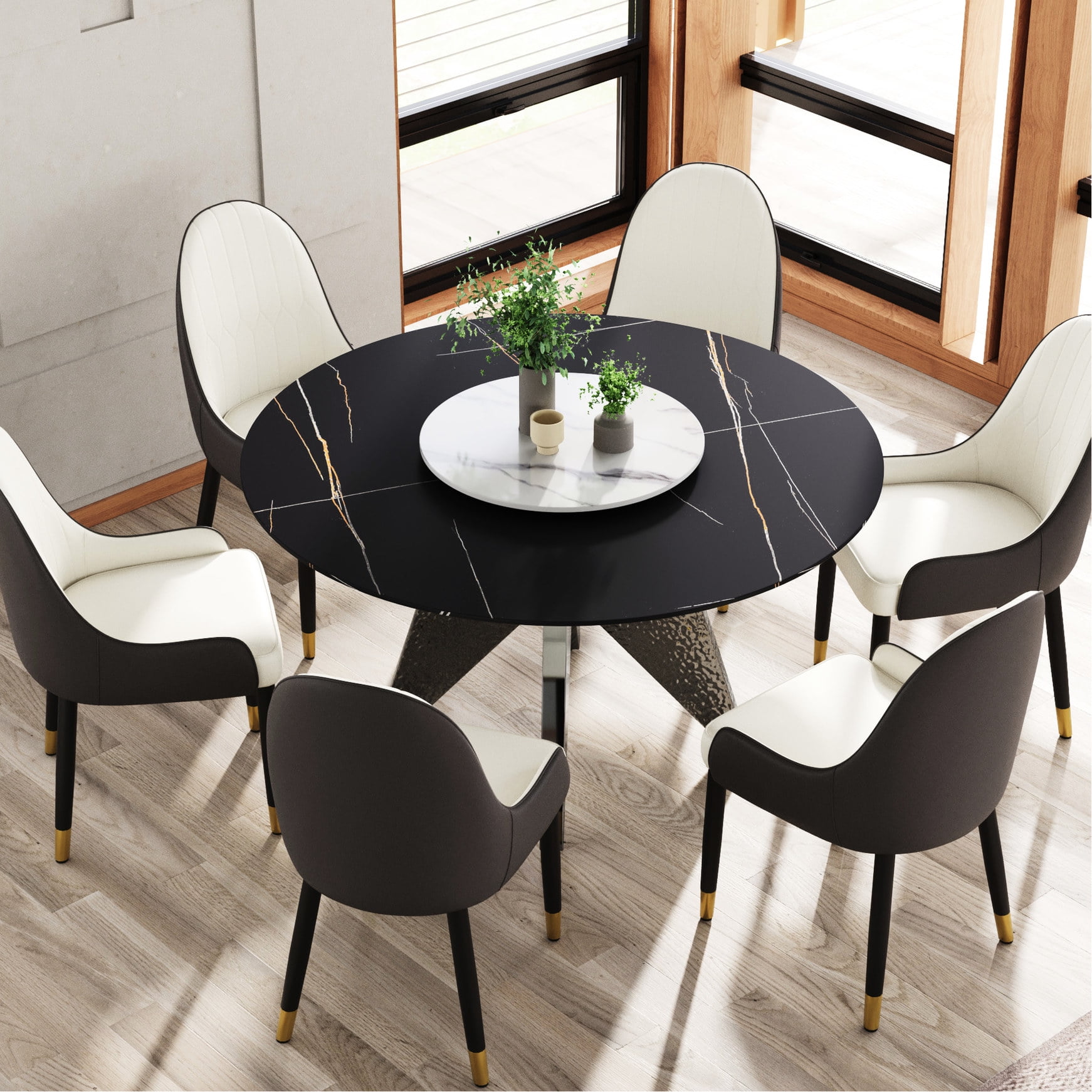 Sintered Stone Turntable, Easy Maintenance - 53" Round Dining Table ...