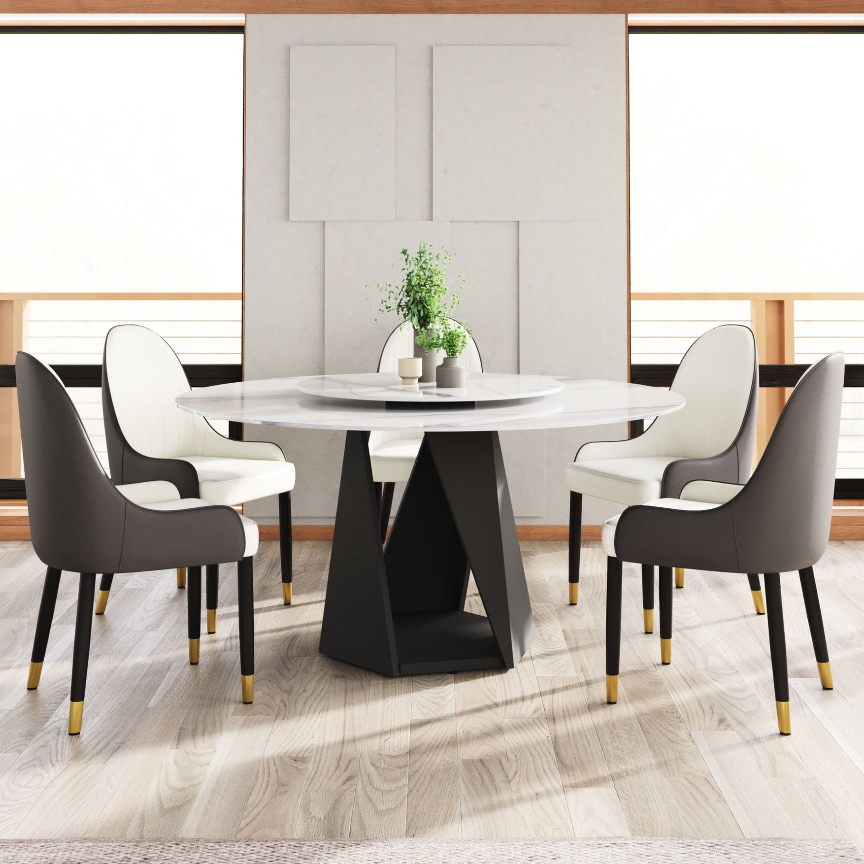 Sintered Stone Turntable, Metal Base - Round Dining Table for Home ...