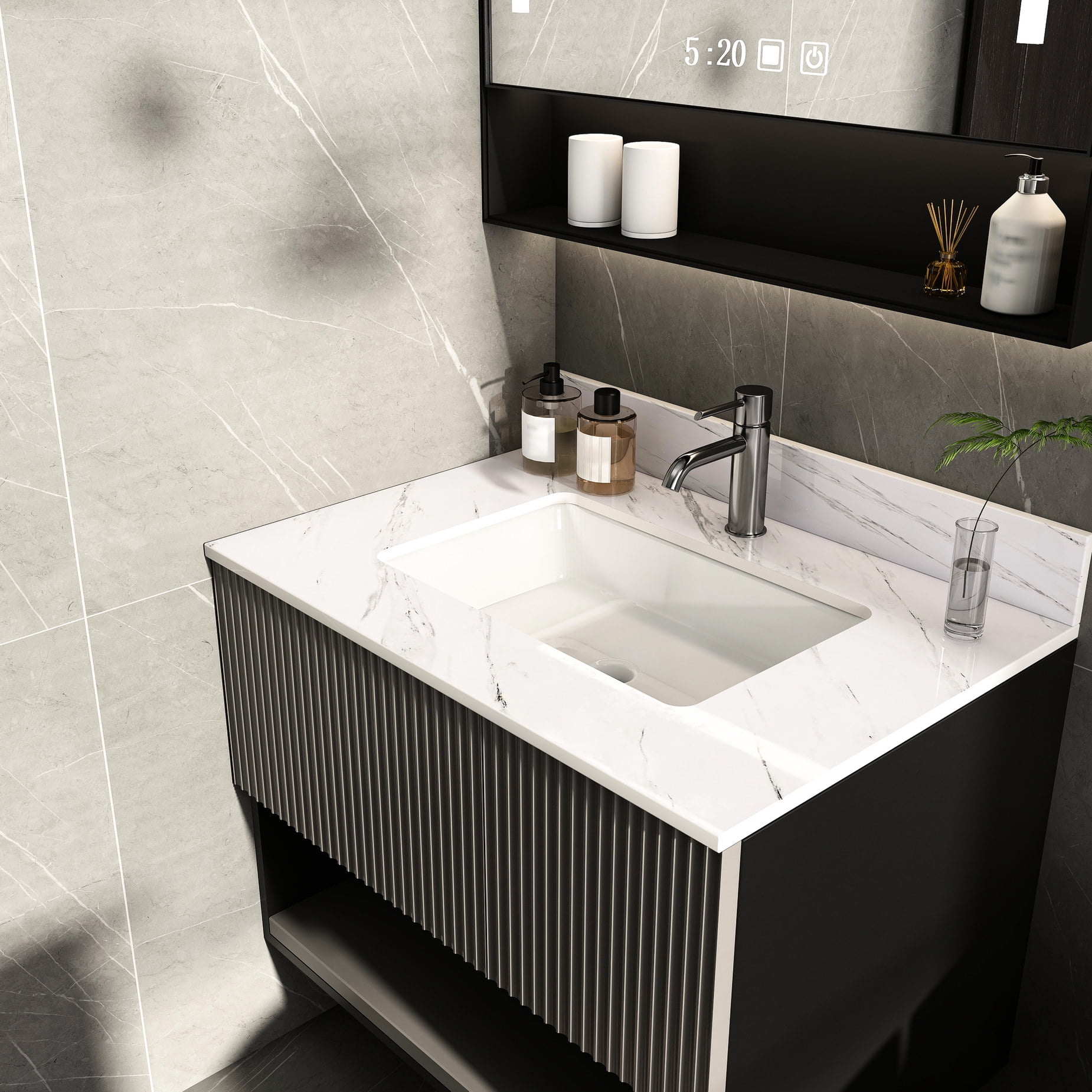 Sintered Stone Vanity+Safety Overflow Hole"-"Bathroom Safety+Prevent ...
