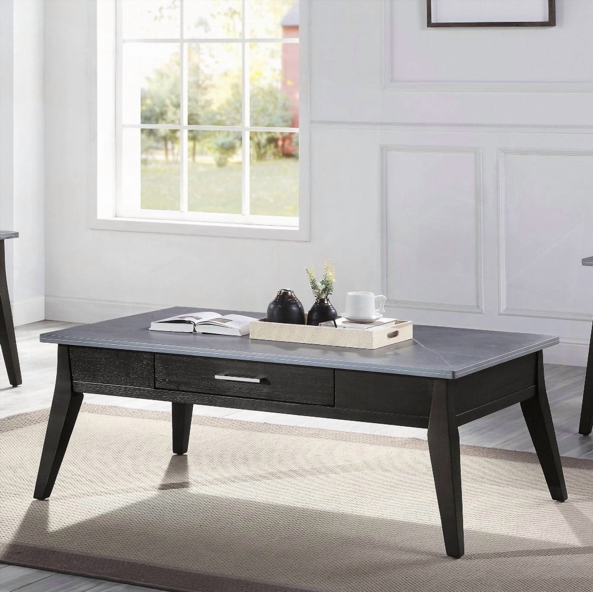Sintered Stone and Dark Brown Coffee Table with Easy Assembly ...
