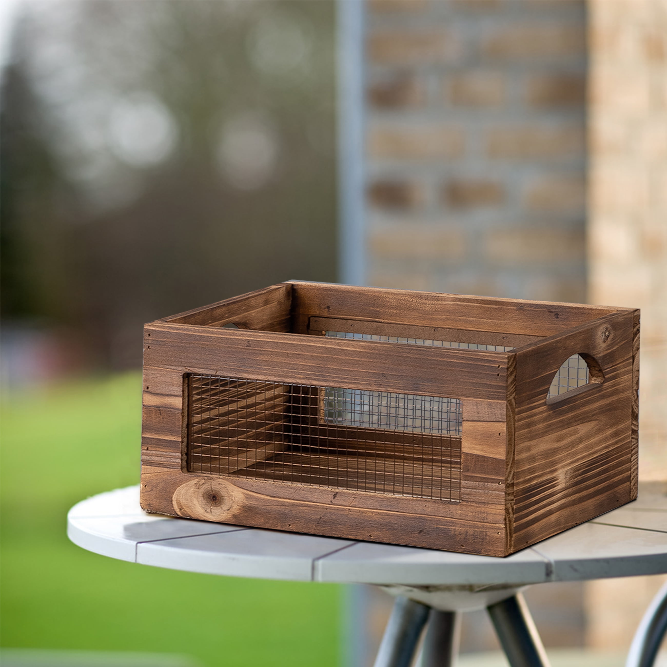 Sintosin Farmhouse Distressed Wood Storage Crates with Handles Set of 3 ...