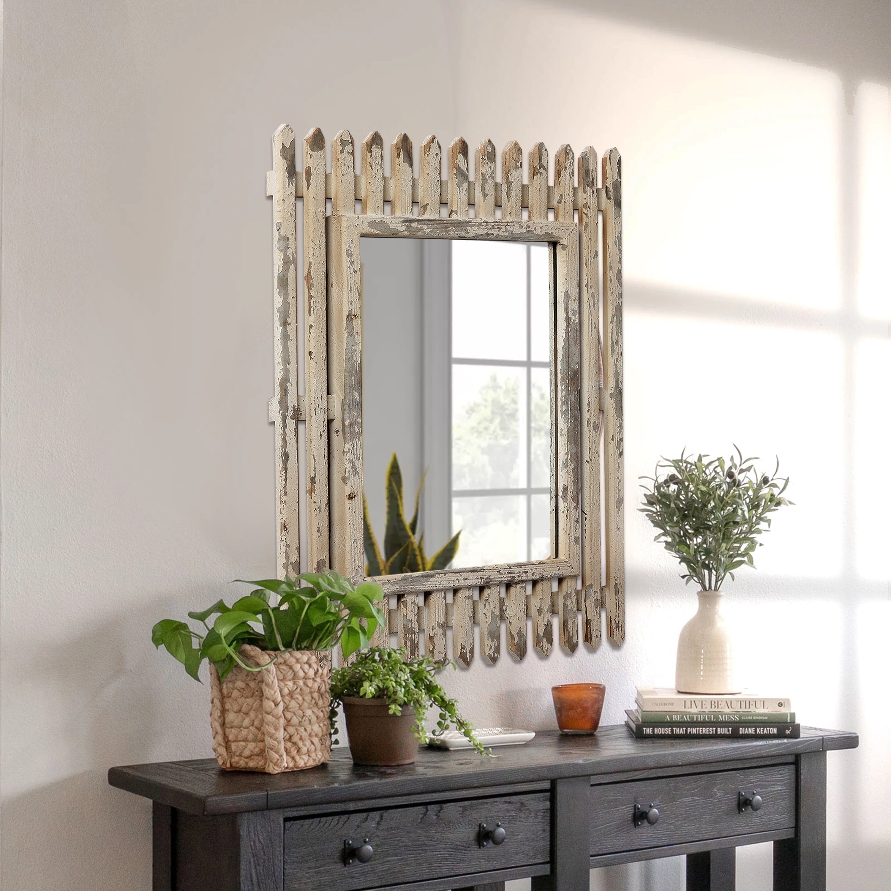 Sintosin Farmhouse Mirror Wall Decor 16" x 20", Hanging Distressed ...