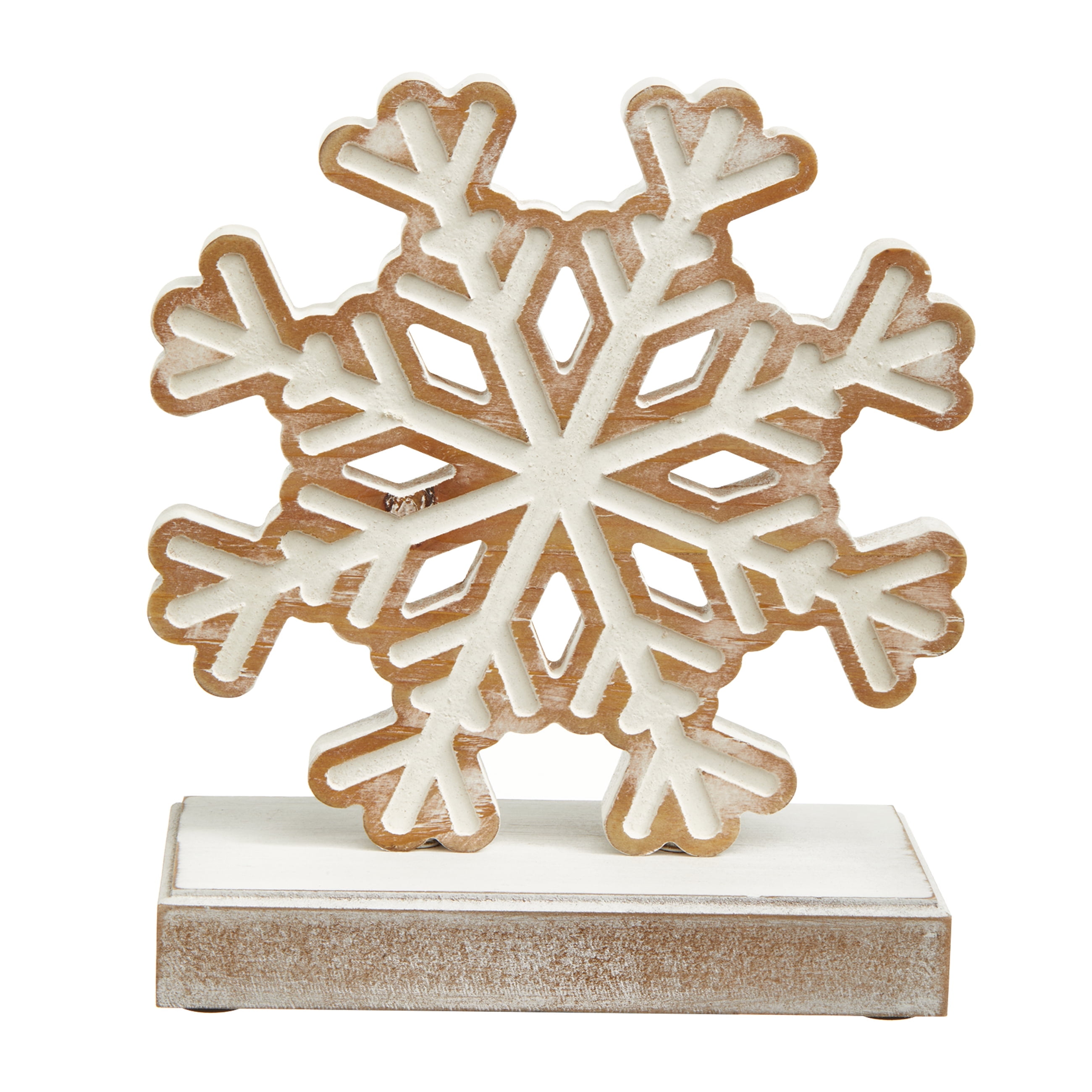 Sintosin Farmhouse White Winter Snowflake Wood Blocks Christmas Decor ...