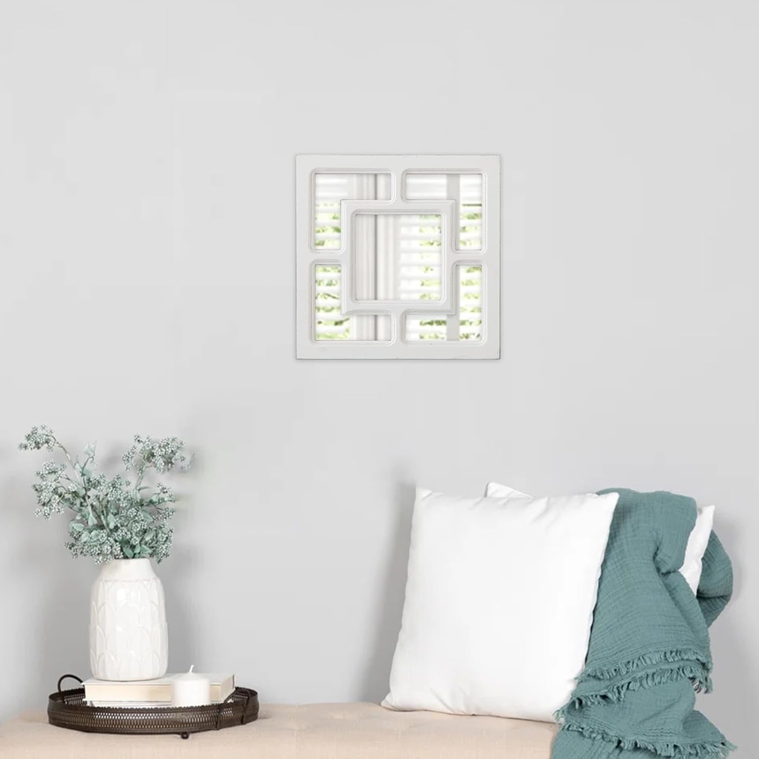 Sintosin Farmhouse White Window Pane Mirror Squares 12" x 12", Rustic ...