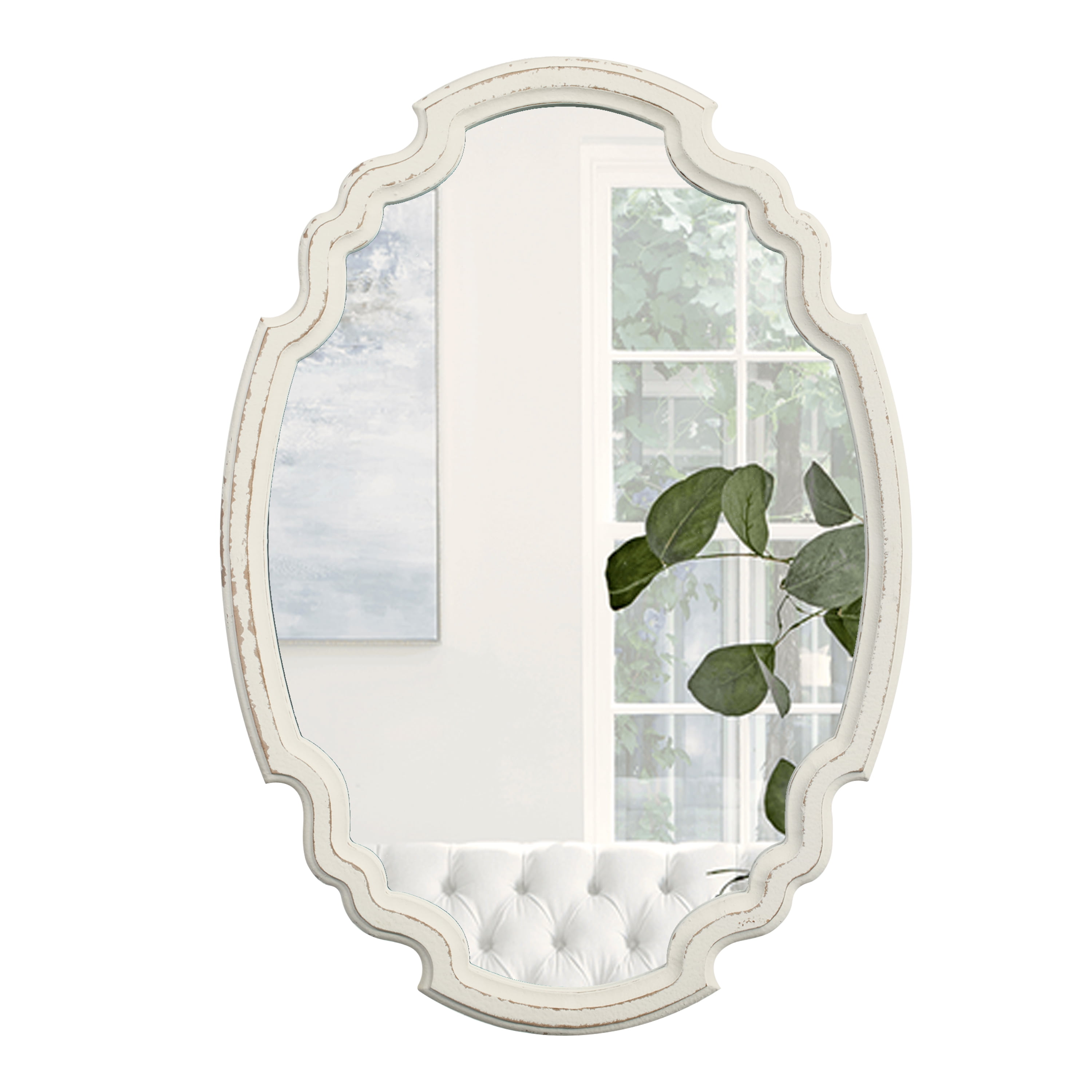 Sintosin Hanging Rustic Distressed White Oval Mirrors for Wall Decor ...