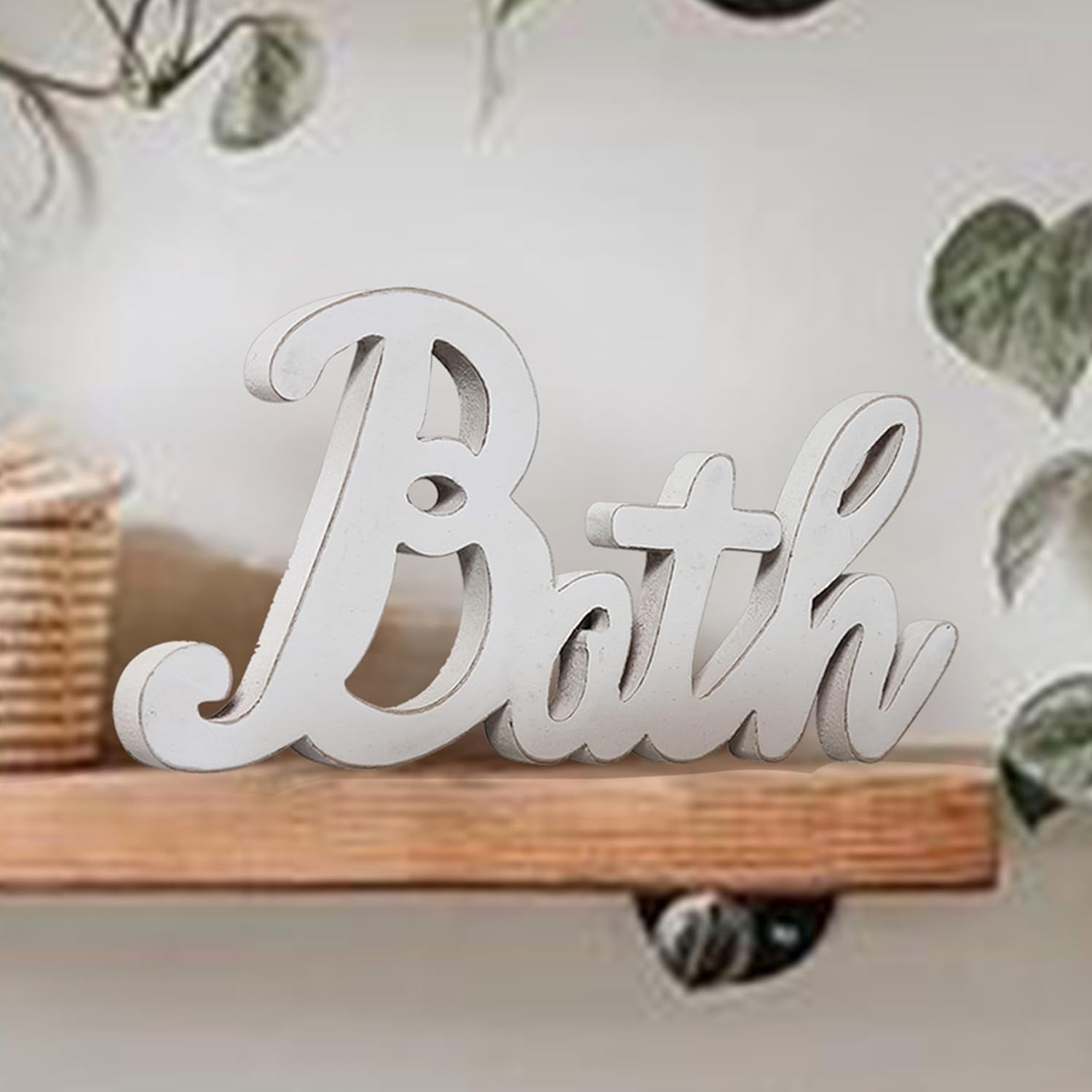 Sintosin Rustic Bath Signs for Bathroom Decor, Hanging Distressed White ...