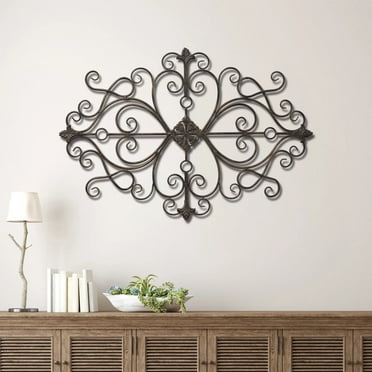 White Flower Scroll Metal Wall Art Decor 32" x 13", Hanging Vintage ...